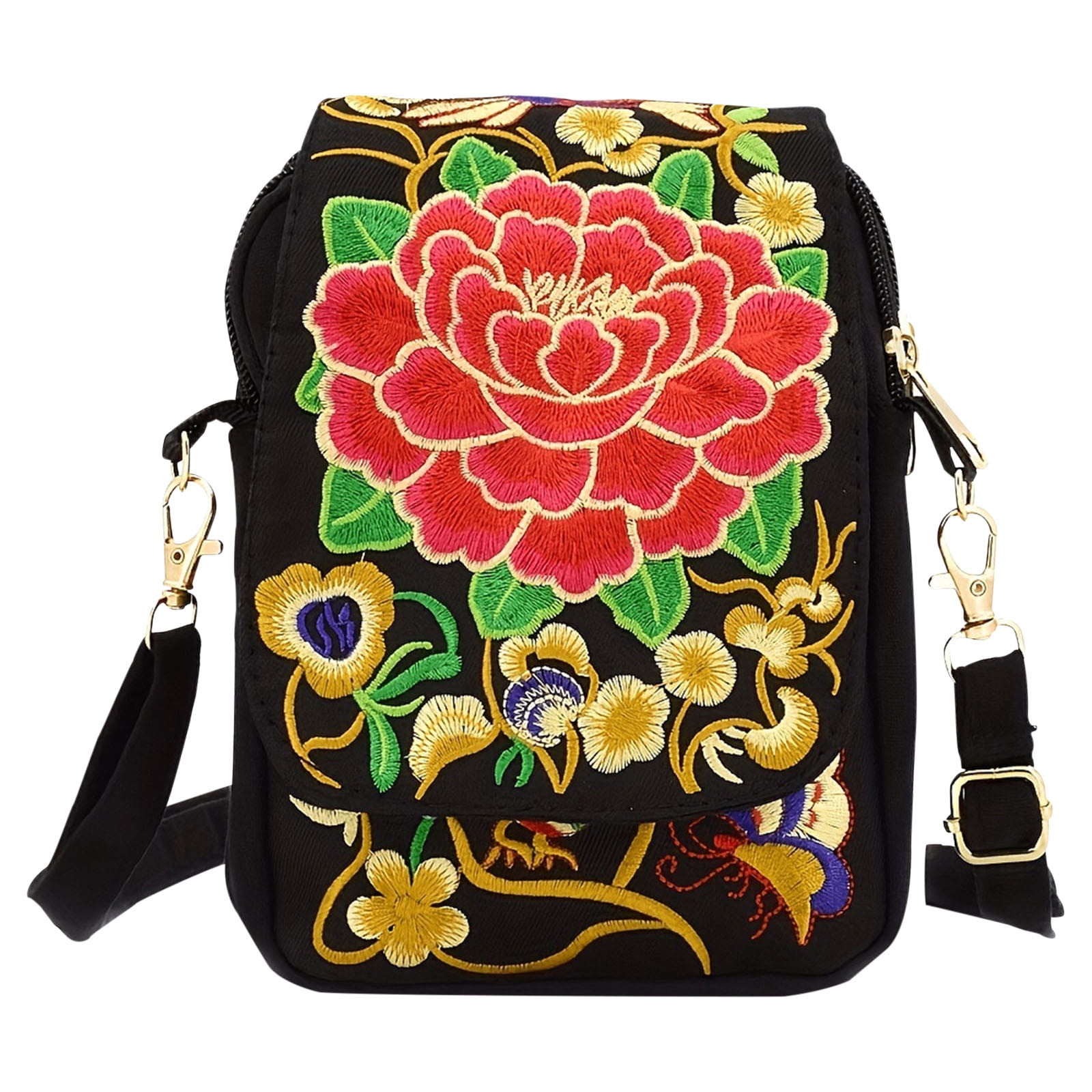 Xfvqtps Womens Crossbody Bag Ethnic Style Colorful Flowers Embroidery ...