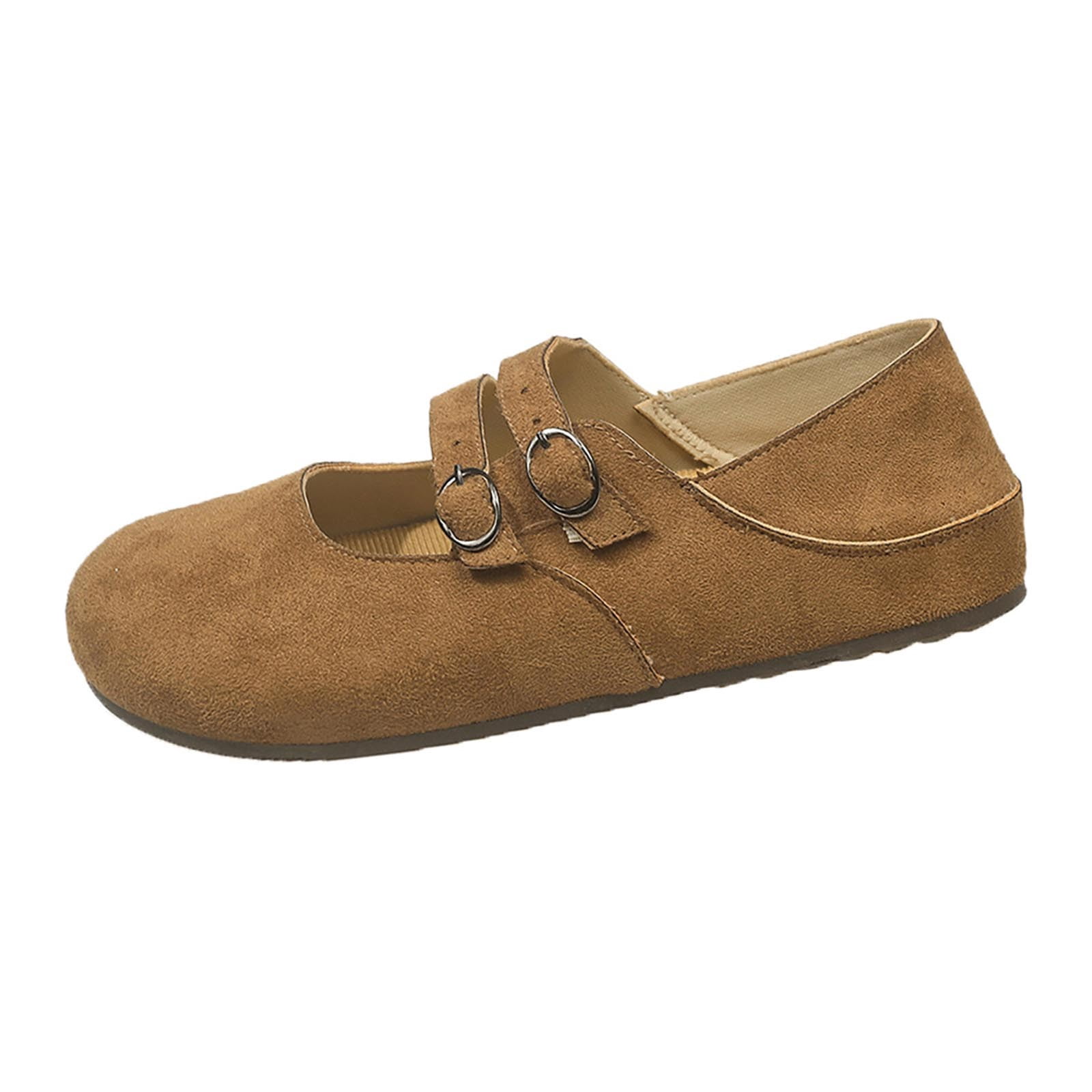 Xfvqtps Womens Double Buckle Flats Mary Janes Casual Shoes Round Toe ...