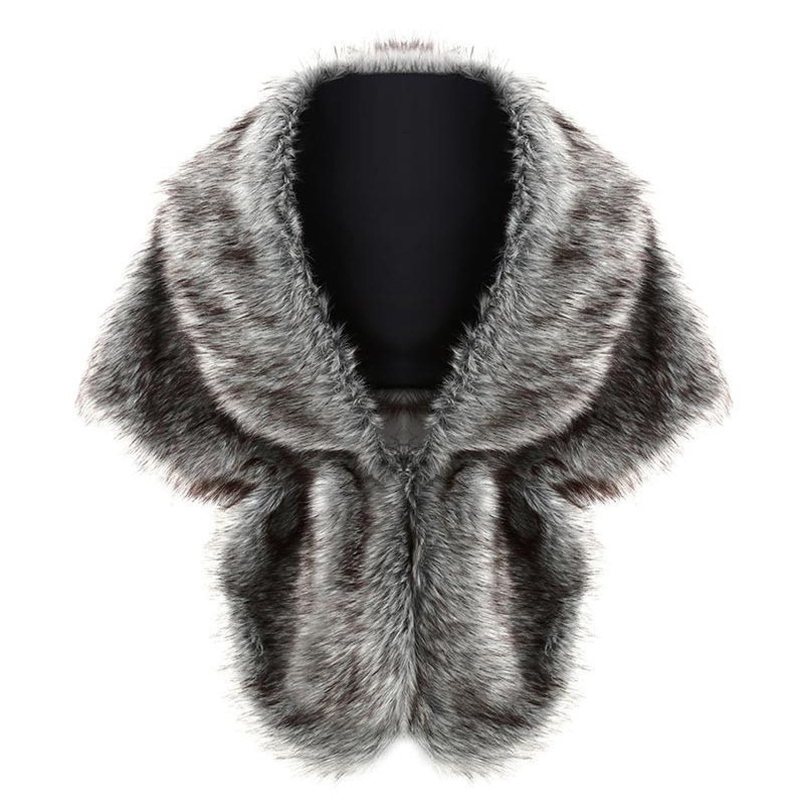 Xfvqtps Womens Fake Faux Fur Shawl Wrap Fluffy Plush Collar Shrug for ...