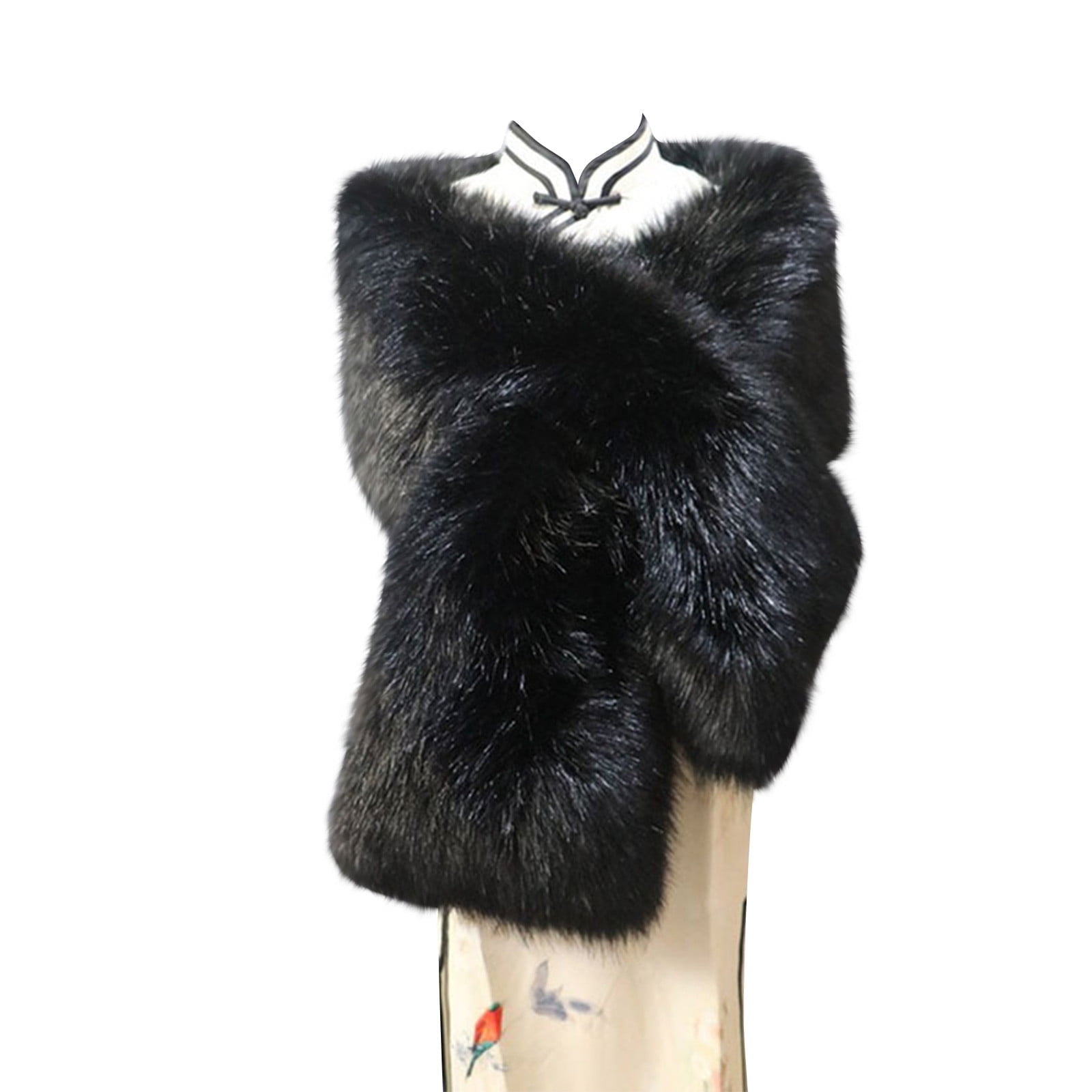 Xfvqtps Womens Fake Faux Fur Shawl Wrap with Hole Fluffy Plush Collar ...