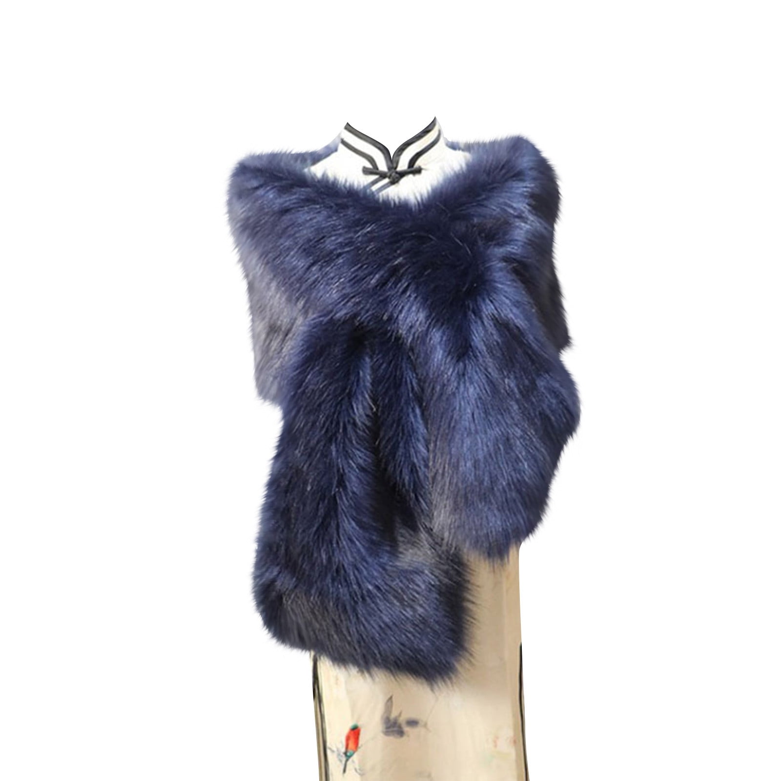 Xfvqtps Womens Fake Faux Fur Shawl Wrap with Hole Fluffy Plush Collar ...