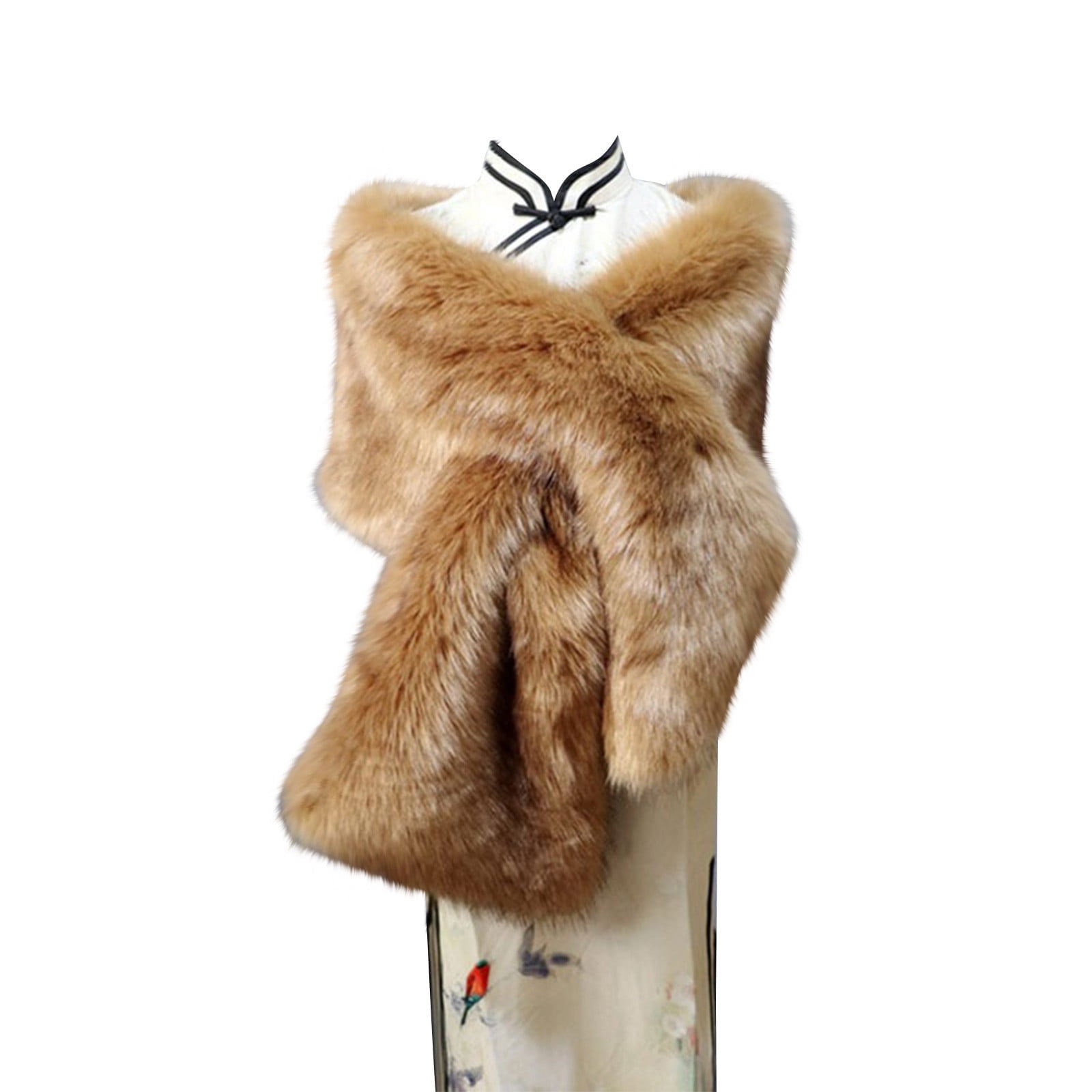 Xfvqtps Womens Fake Faux Fur Shawl Wrap with Hole Fluffy Plush Collar ...