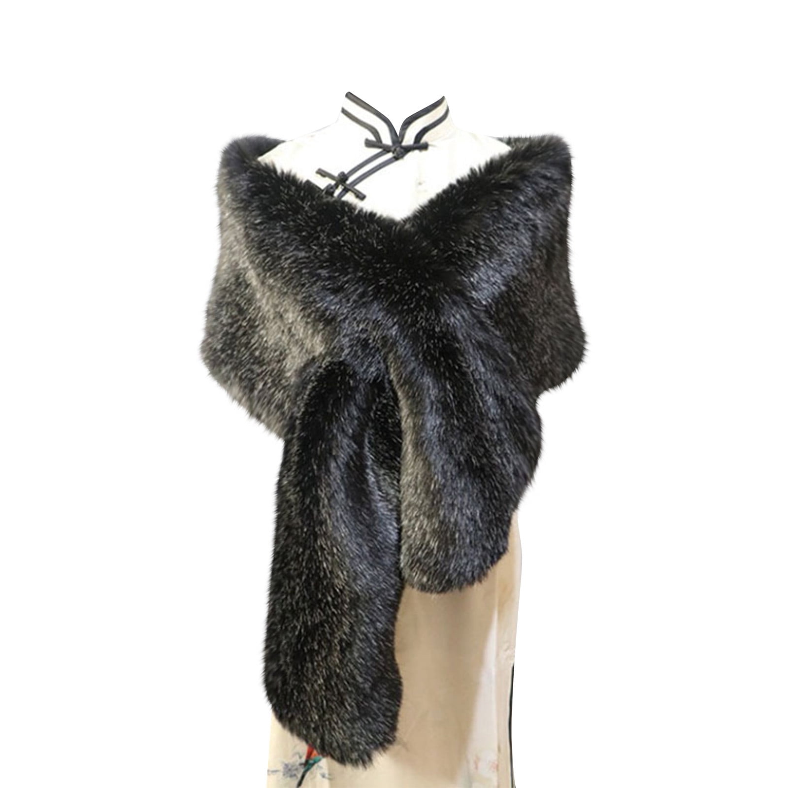Xfvqtps Womens Fake Faux Fur Shawl Wrap with Hole Fluffy Plush Collar ...