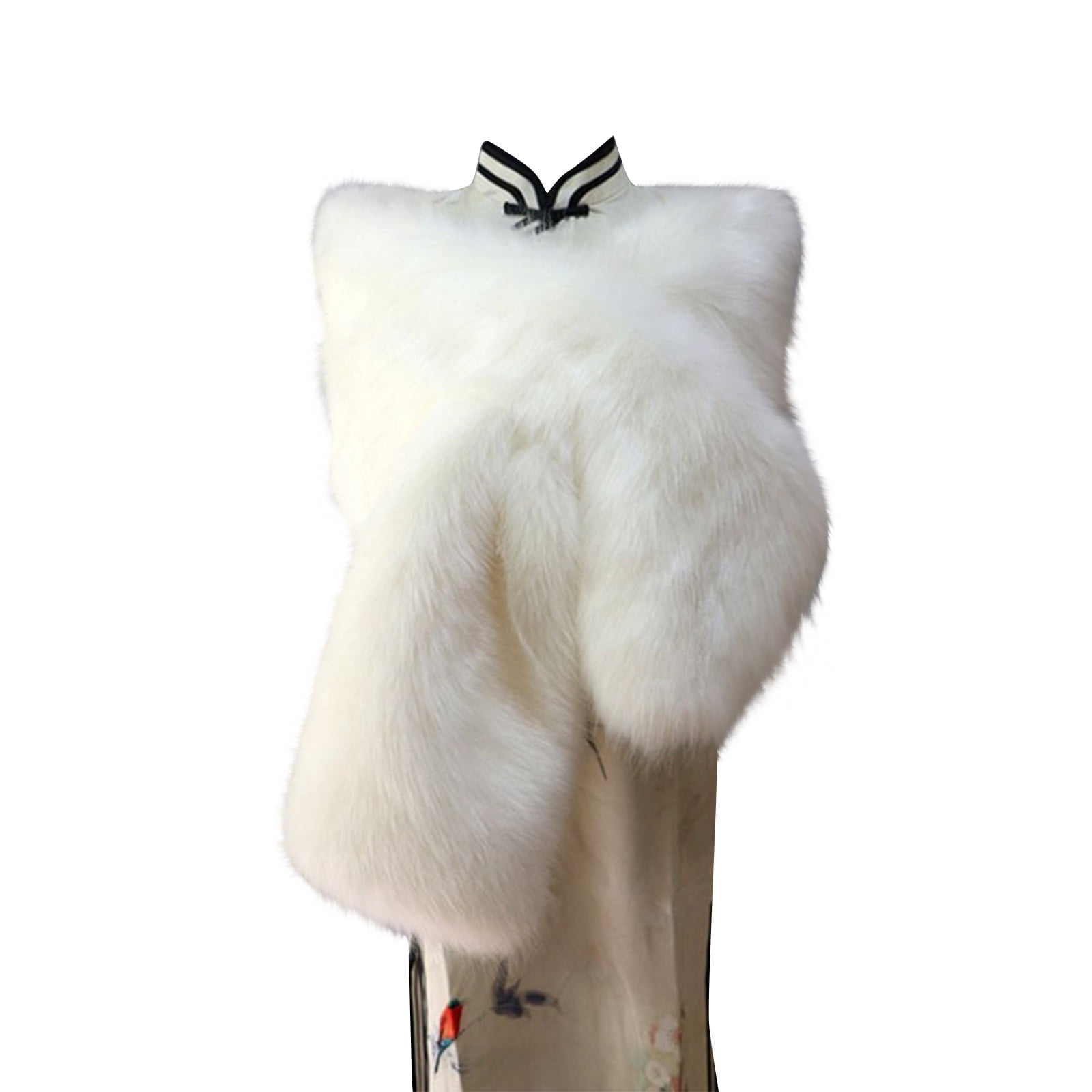 Xfvqtps Womens Fake Faux Fur Shawl Wrap with Hole Fluffy Plush Collar ...