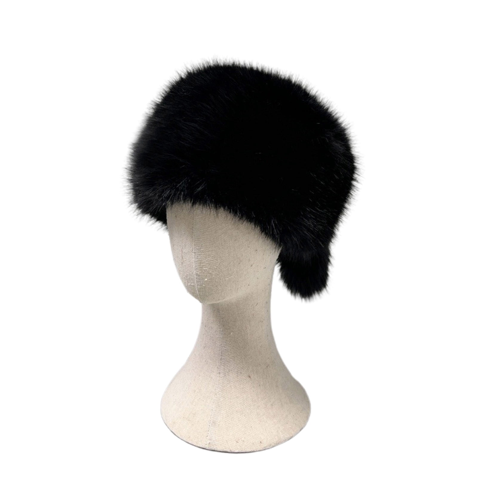Xfvqtps Womens Faux Fur Hat with Fluffy Furry Tail Dome Fuzzy Cossack ...
