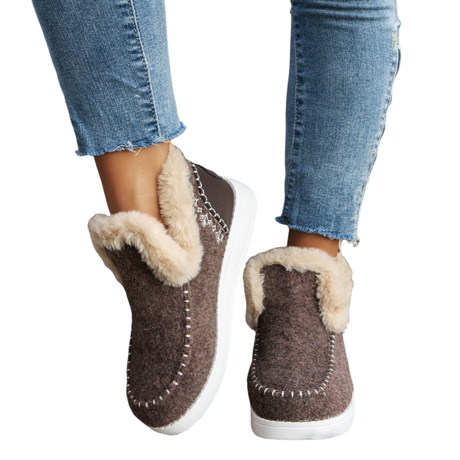 Xfvqtps Womens Fuzzy House Boots Soft Fleece Lined Slip on Winter Shoes ...