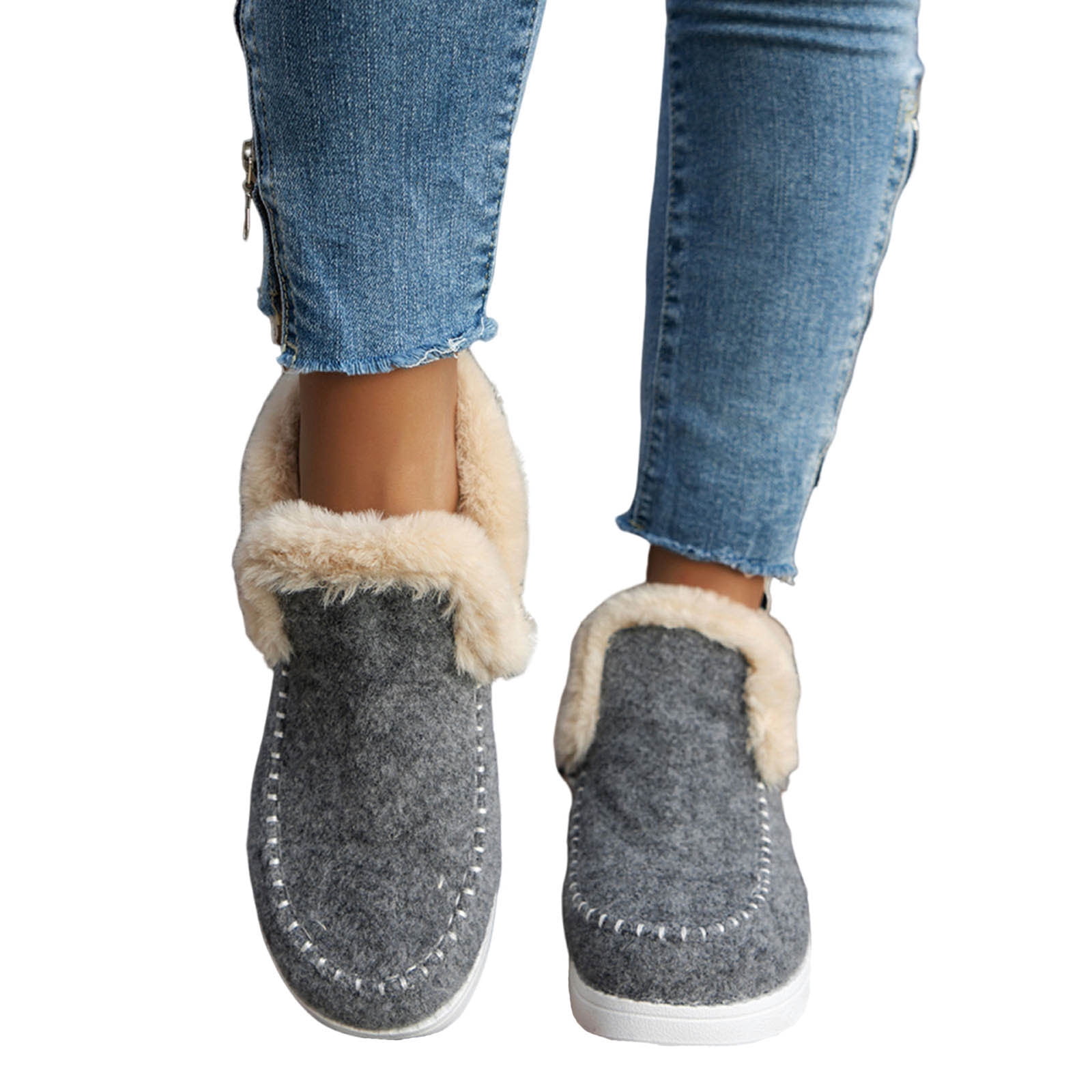 Xfvqtps Womens Fuzzy House Boots Soft Fleece Lined Slip on Winter Shoes ...