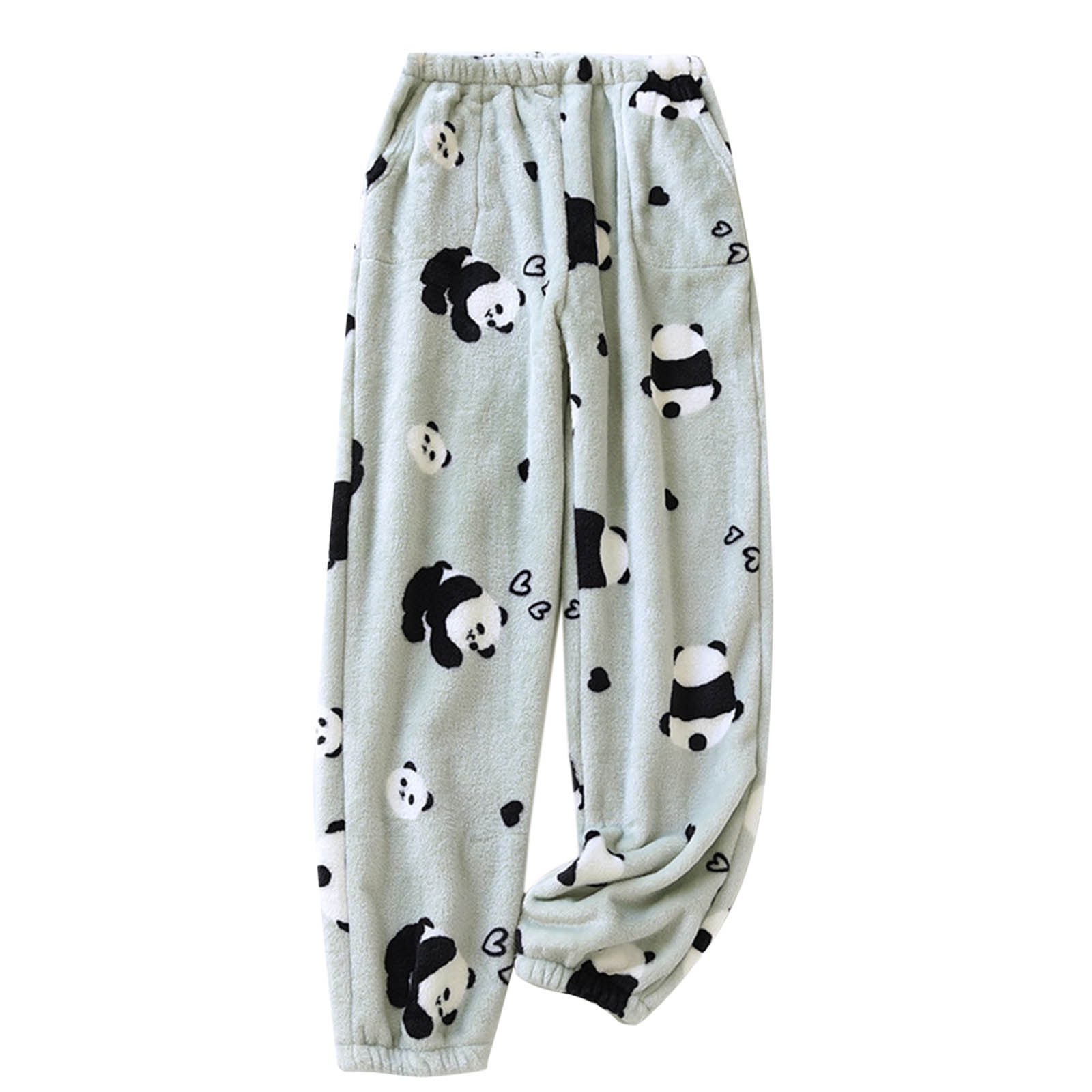 Xfvqtps Womens Fuzzy Pajama Pants Cute Panda Print Pocket Flannel Soft ...