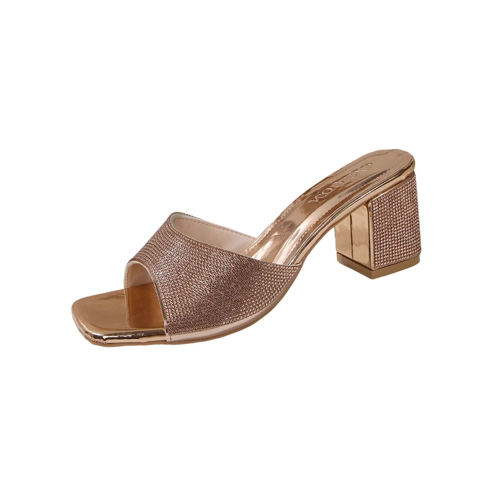 Xfvqtps Womens Glitter Mule Sandals Open Toe Block Heel Slide On Dress ...