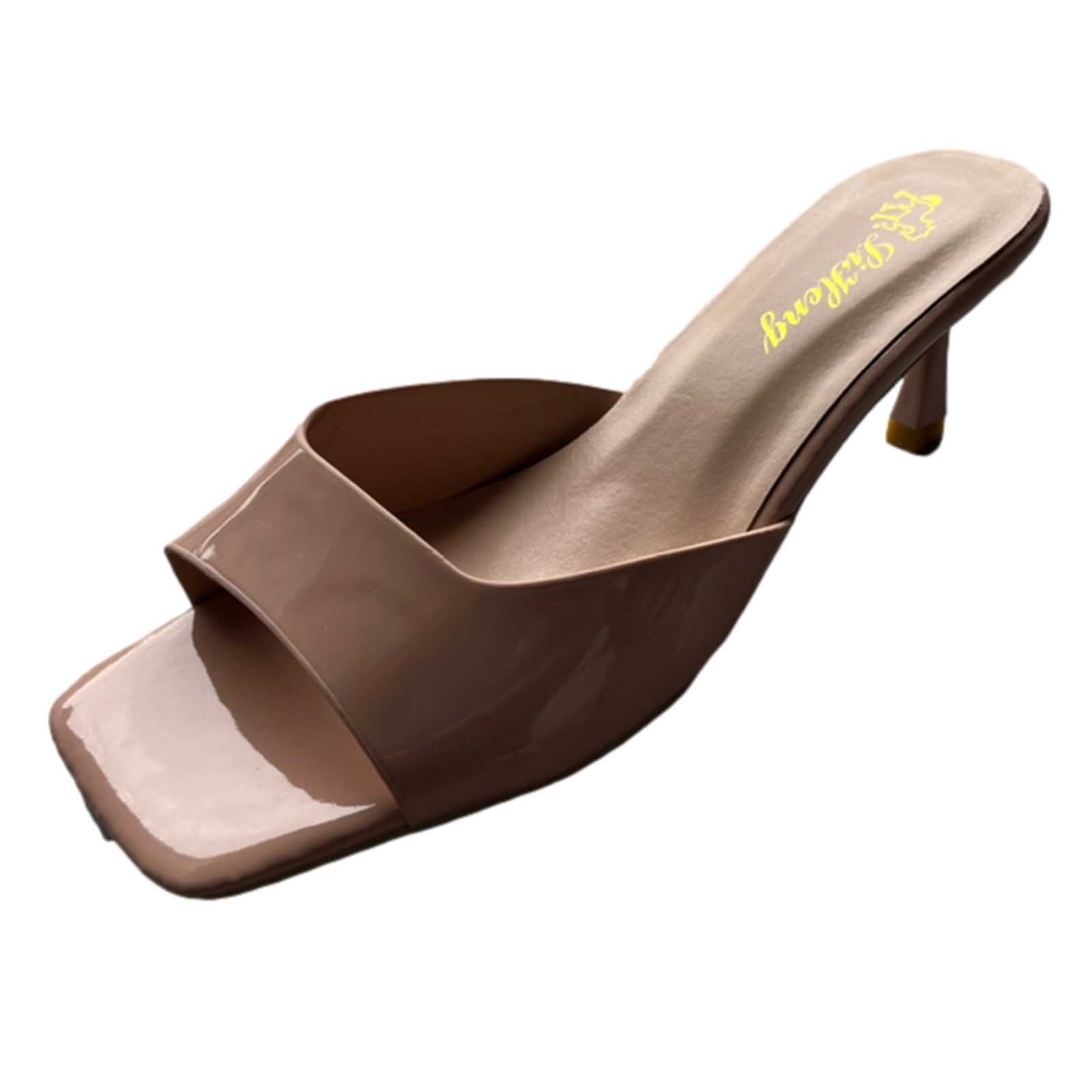 Xfvqtps Womens Heeled Sandals High Kitten Heel Open Square Toe Solid ...