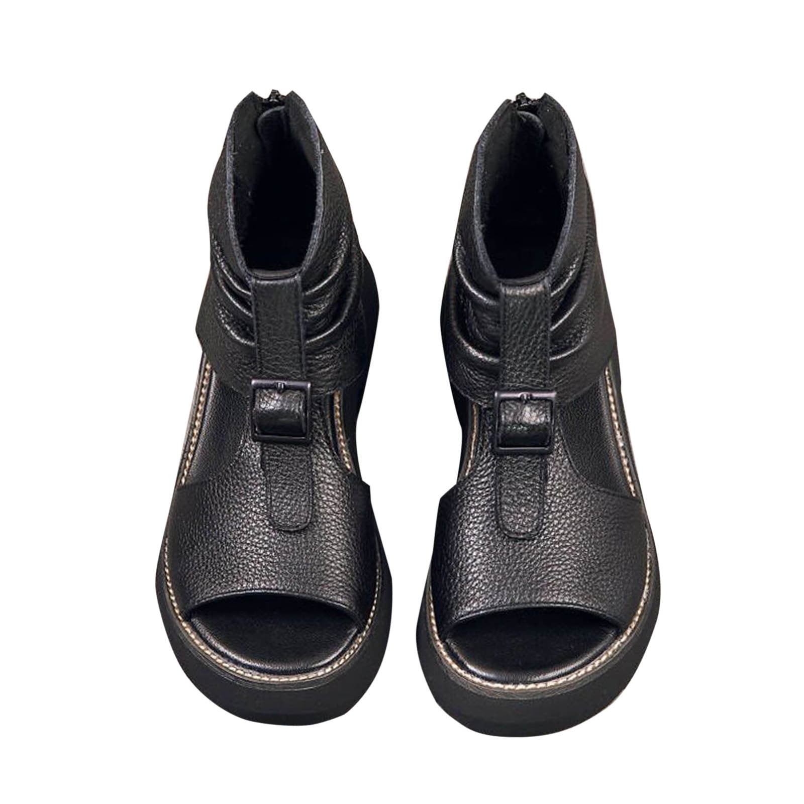 Xfvqtps Womens High Top Leather Sandals Zipper Back Peep Toe Boot ...