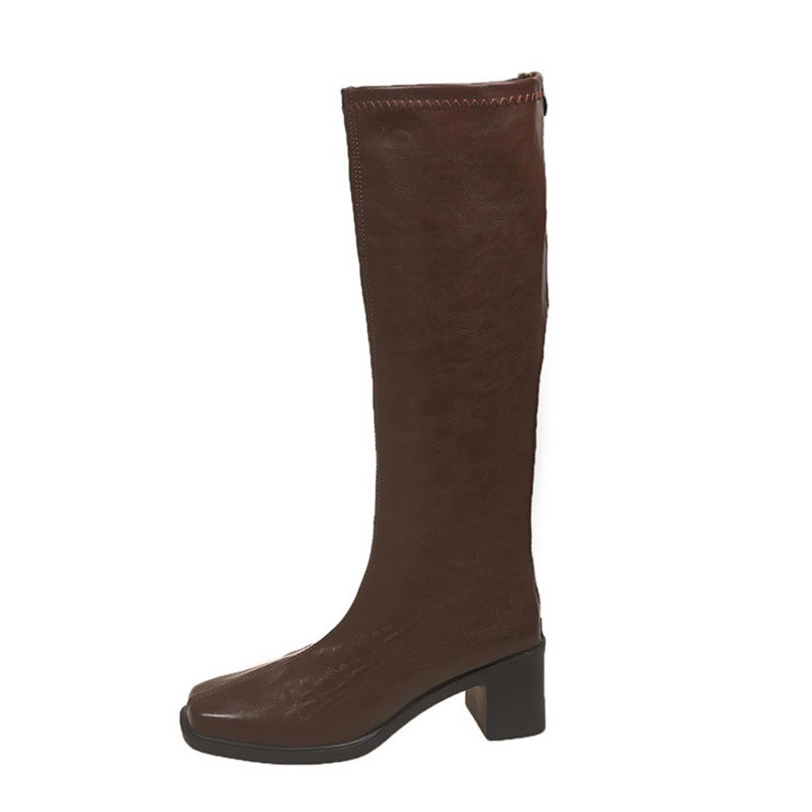 Xfvqtps Womens Knee High Boots Square Toe Slip on Boots Winter Fashion ...