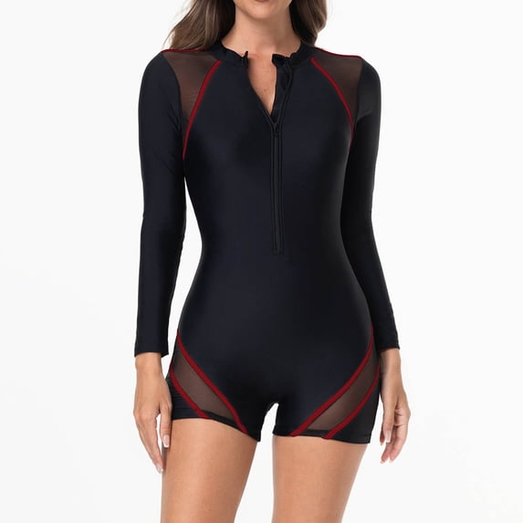 Xfvqtps Womens Long Sleeve Rash Guard Bathing Suit Zip up Mesh ...