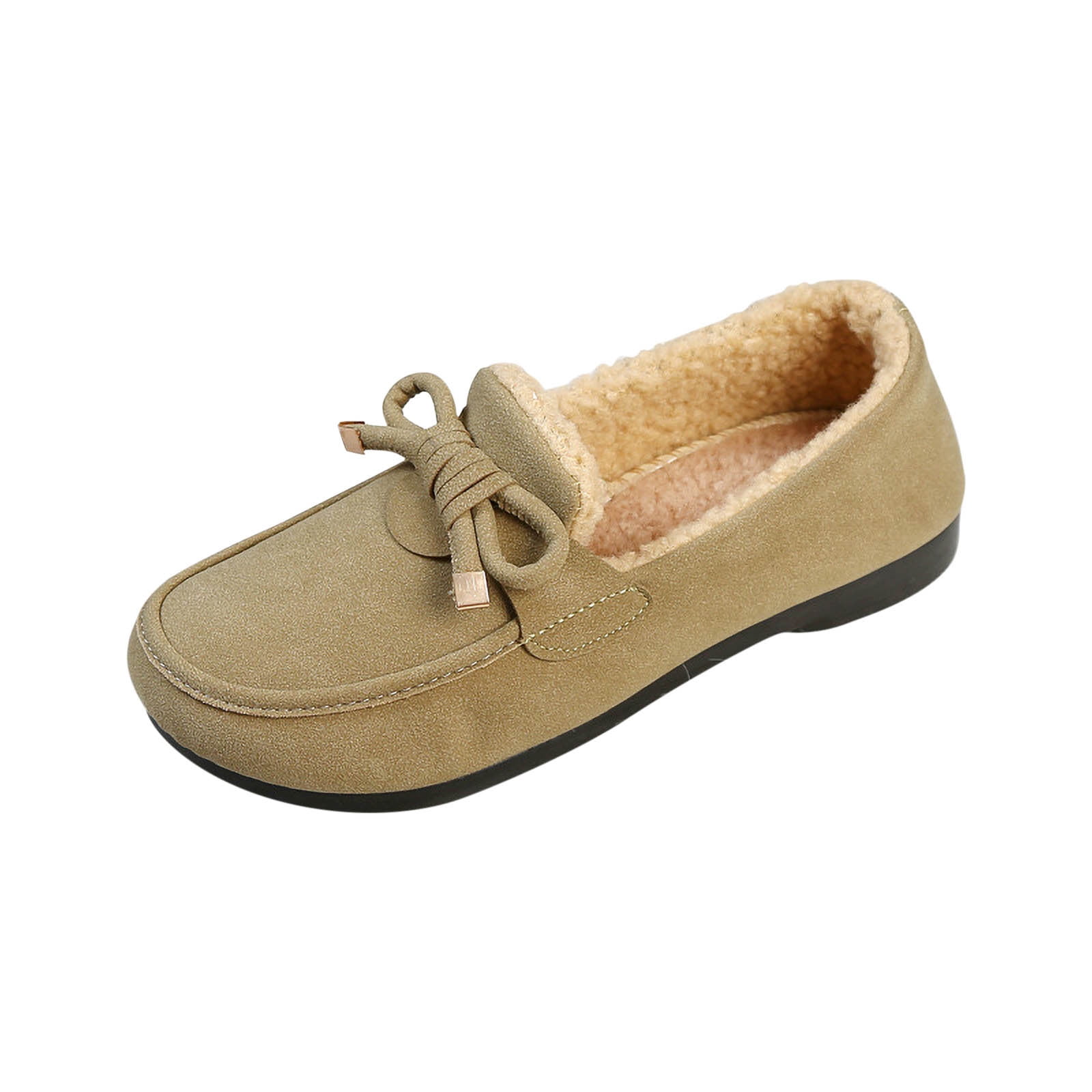Xfvqtps Womens Moccasin Slippers Plush Fleece Line Suede Upper Bowknot ...