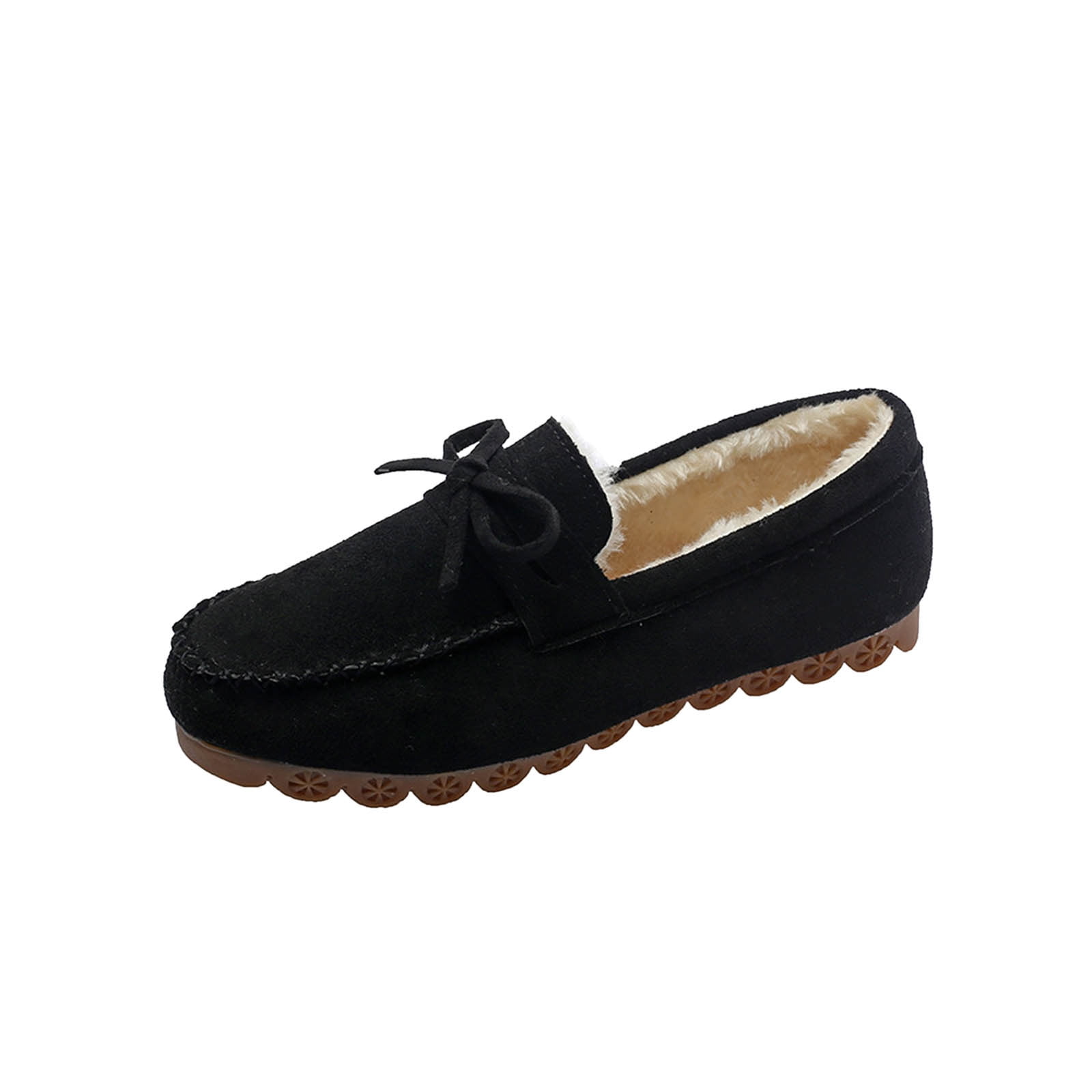 Xfvqtps Womens Moccasin Slippers Plush Fleece Line Suede Upper ...