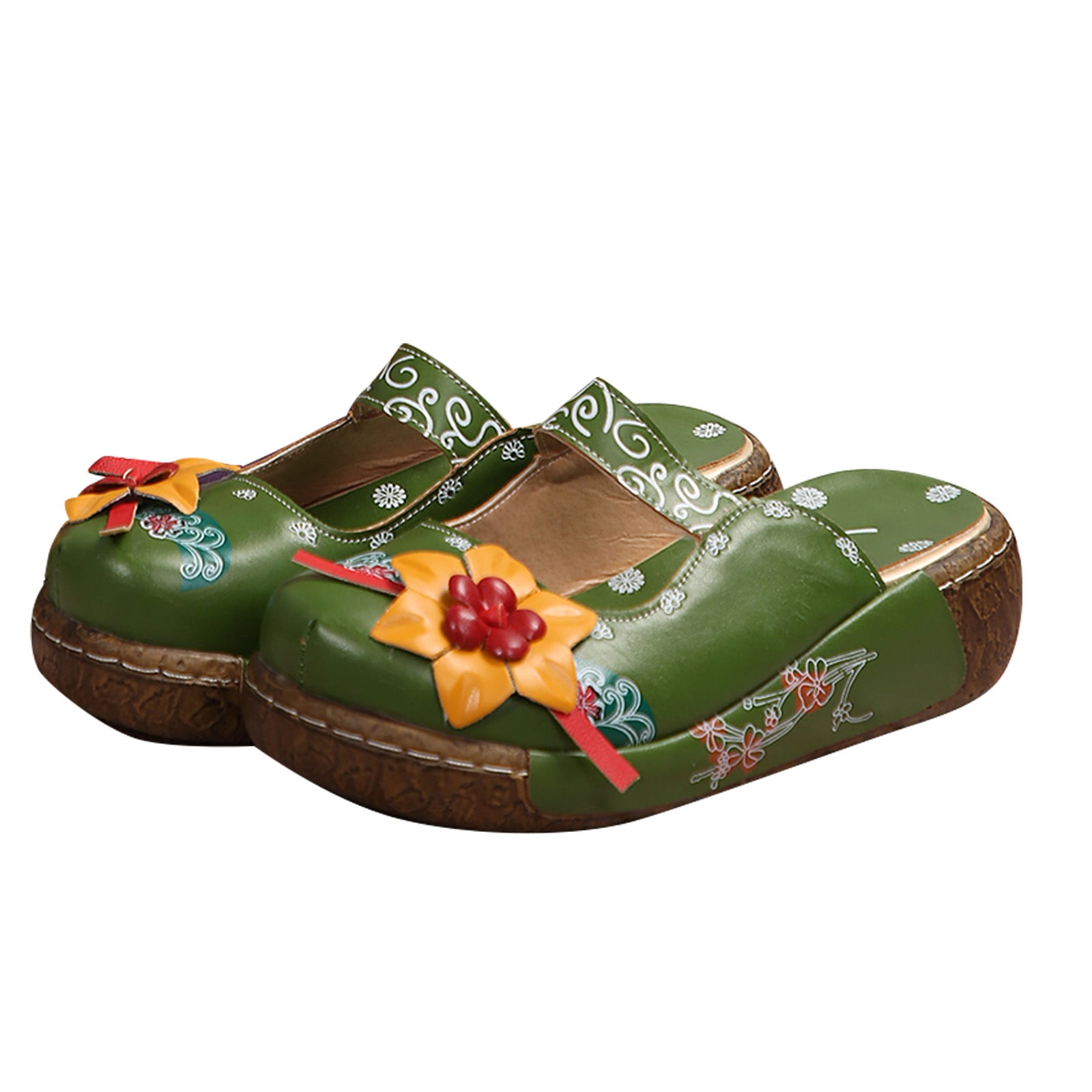 Xfvqtps Womens Mules Clog Platform Wedge Close Toe Hollow out Flower ...