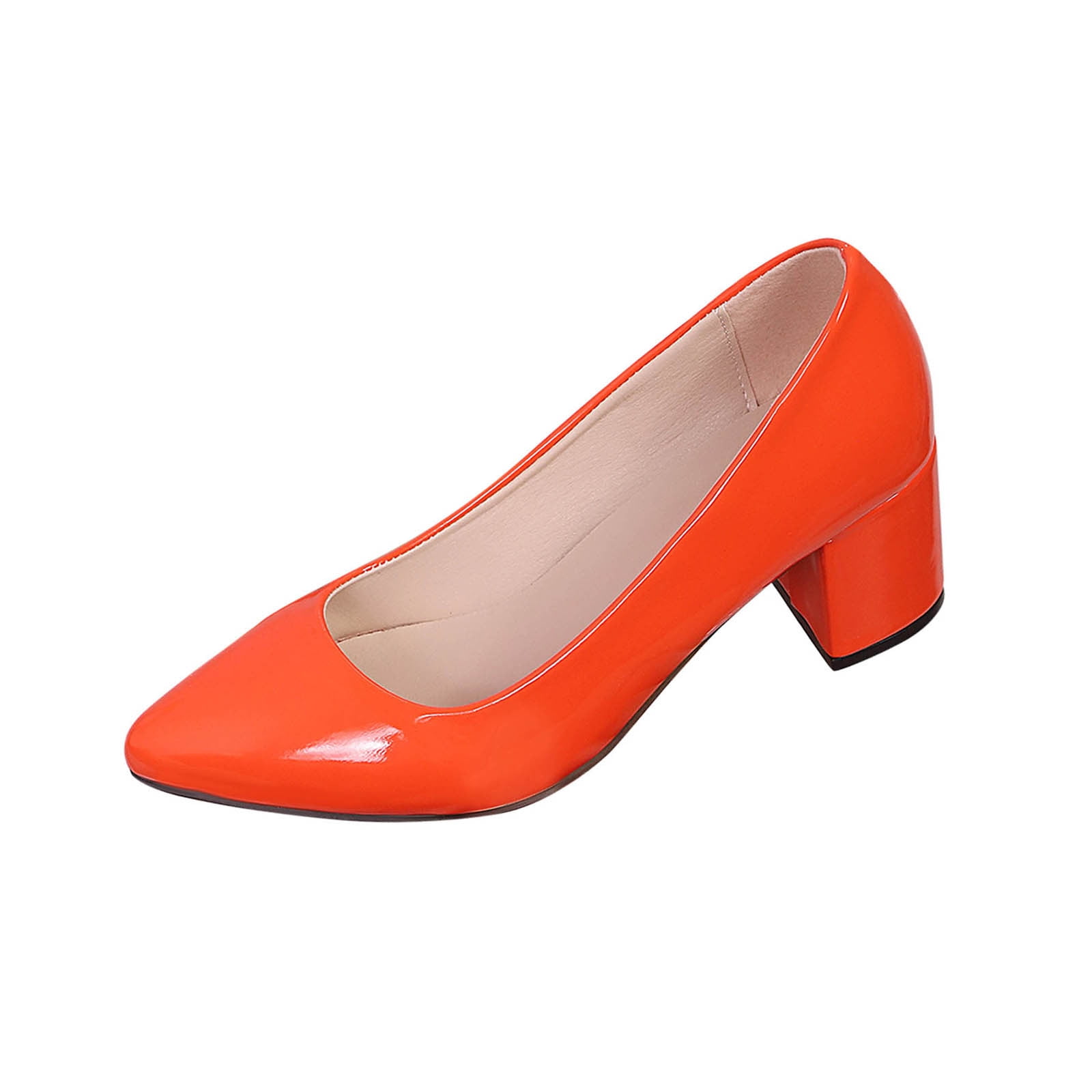 Xfvqtps Womens Patent Leather Pointed Toe Pumps Slip On Block Heel Work ...