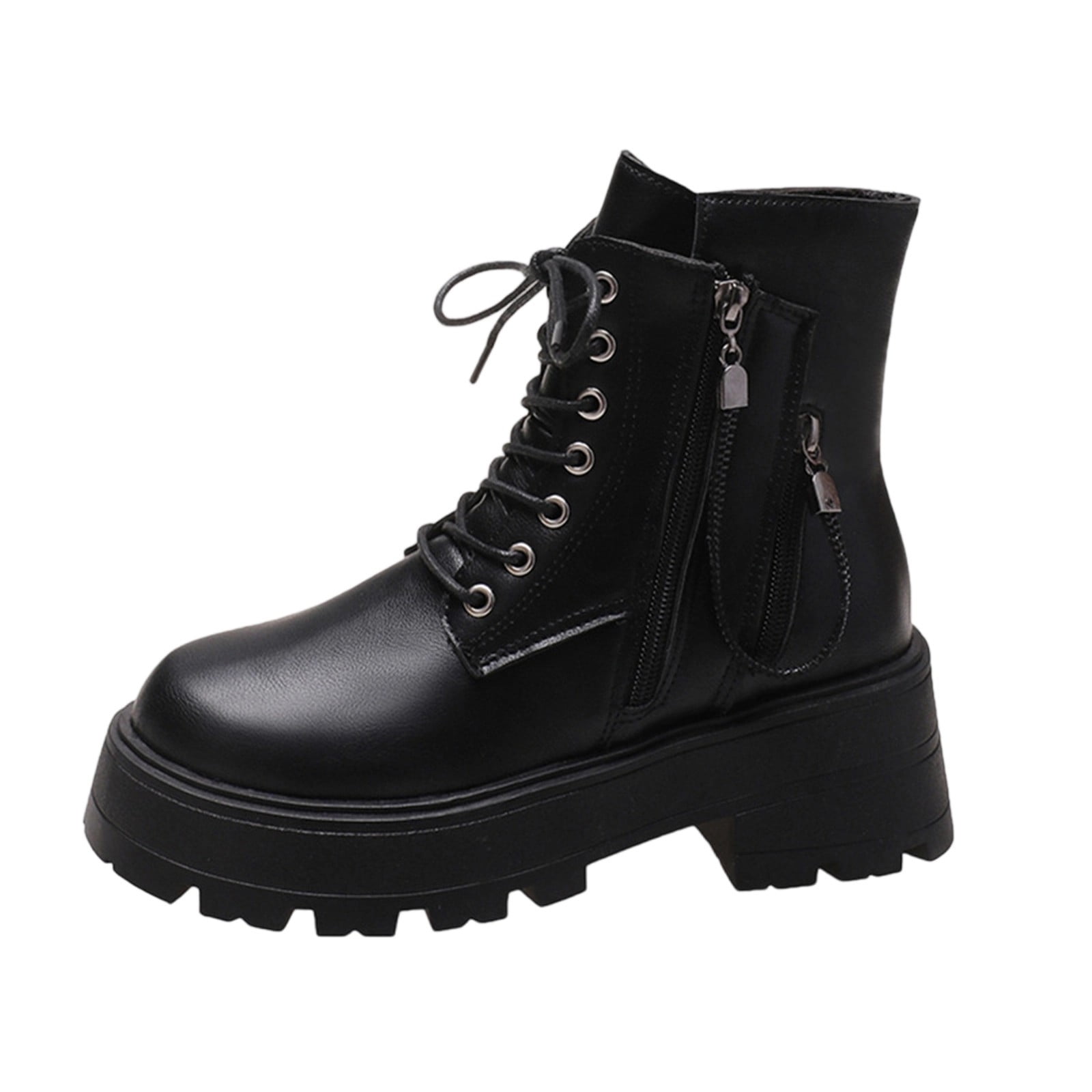 Xfvqtps Womens Platform Ankle Boots Chunky Lace up Boots with Metal ...