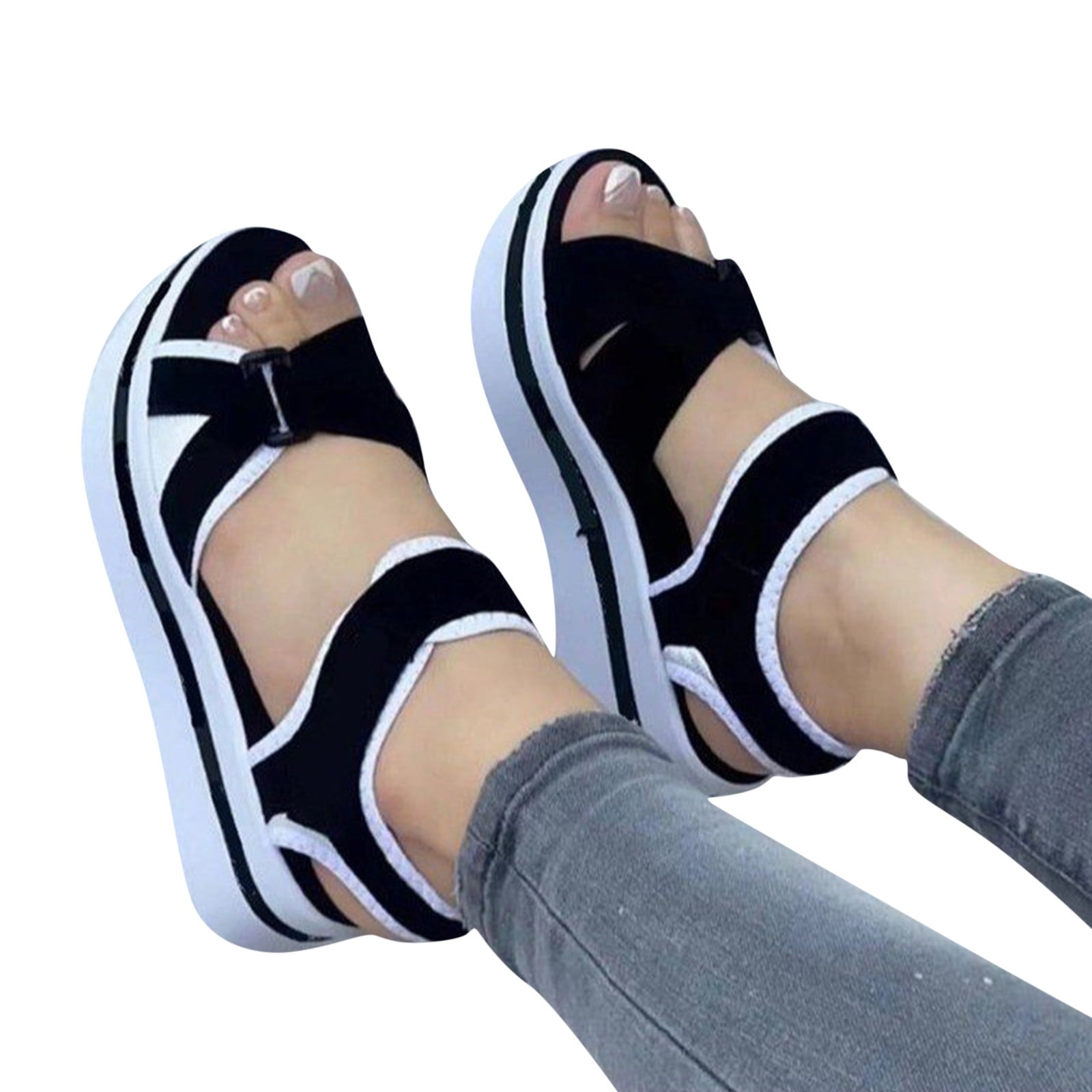 Xfvqtps Womens Sandal Peep Toe Mesh Button Cross Straps Hook and Loop ...