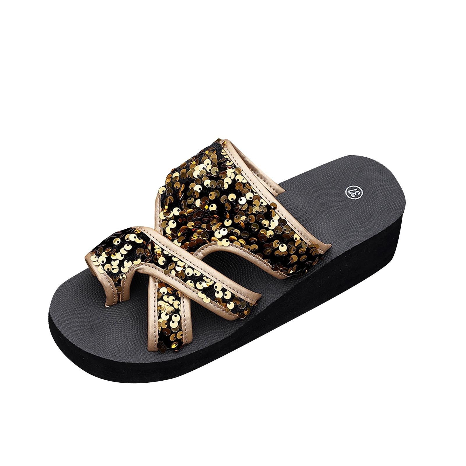 Xfvqtps Womens Platform Sandals Wedge Slide Toe Ring Sequin Cross Strap ...