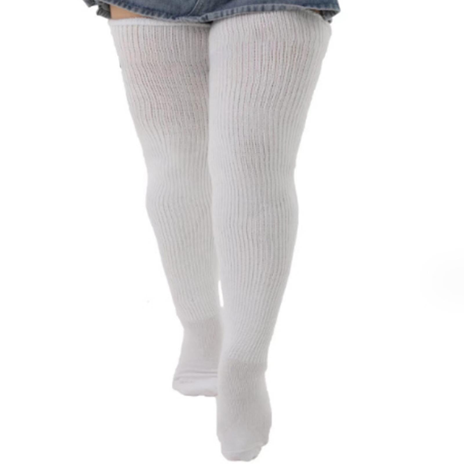 Xfvqtps Womens Plus Size Socks Wide Calf Over Knee Thigh High Solid ...