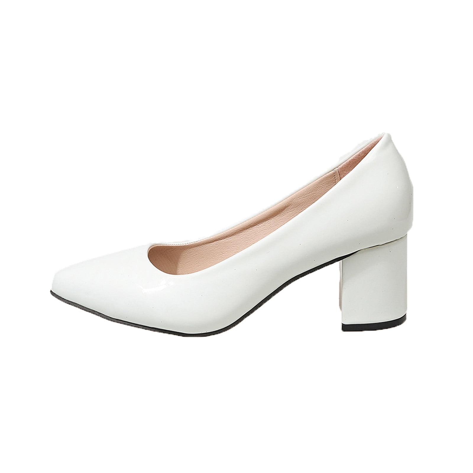 Xfvqtps Womens Pointed Toe Block Heel Pumps Slip On Work Shoes Faux ...