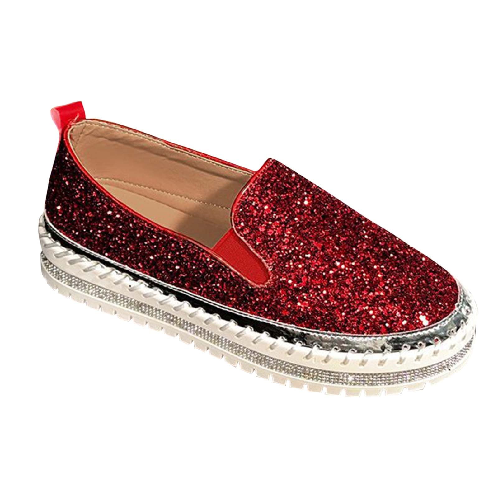 Xfvqtps Womens Rhinestone Slip on Sneakers Sequin Thick Sole Casual ...