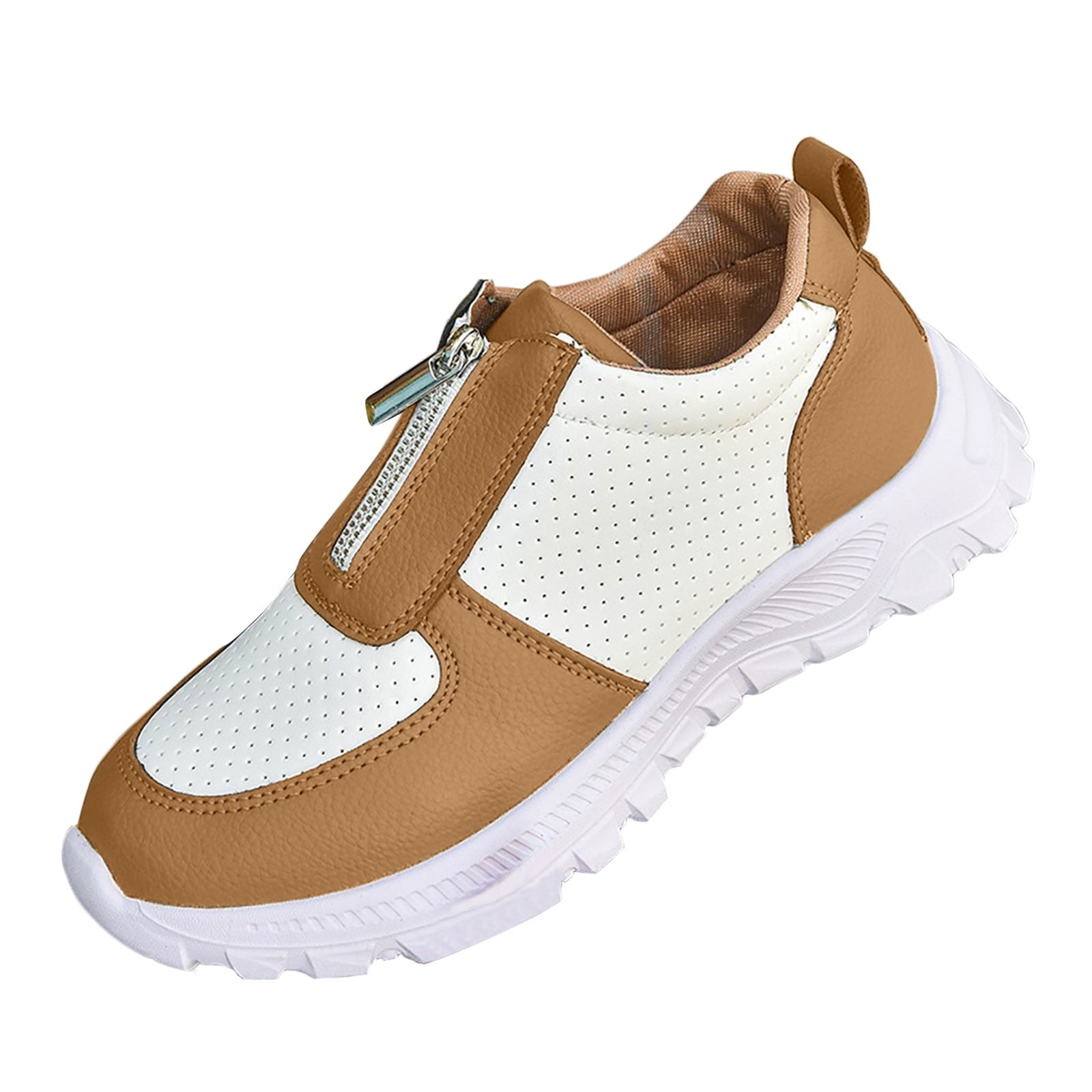 Xfvqtps Womens Sneakers Front Zipper Casual Shoes Breathable Perforated ...
