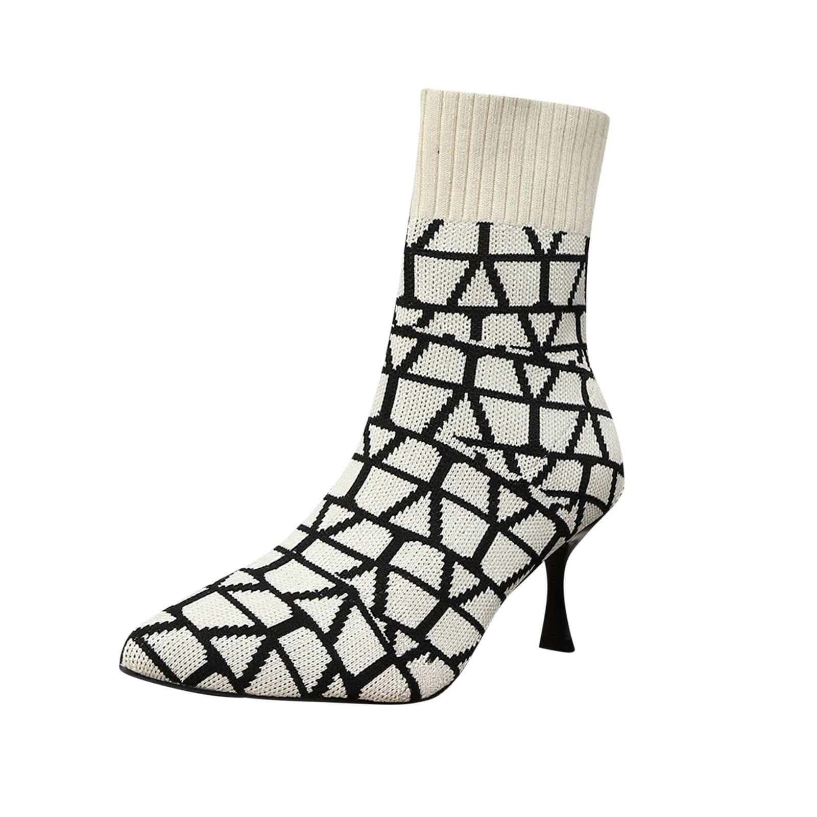 Xfvqtps Womens Stretch Sock Boots Knit Square Toe Ankle Booties Winter ...
