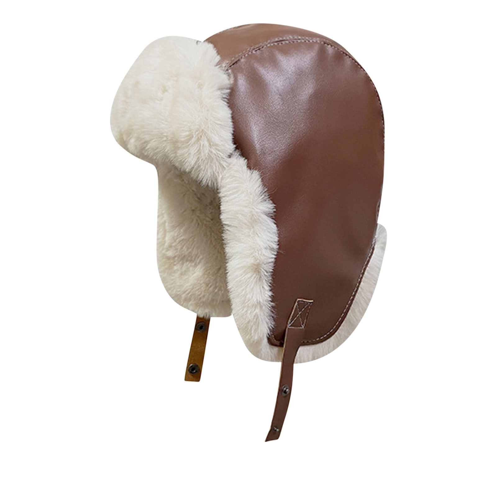 Xfvqtps Womens Trapper Hat with Ear Flap Buckle Plush Brim Leather ...