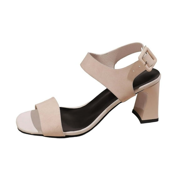 Xfvqtps Womens Two-Tone Ankle Strap Sandals Open Toe Block Heel ...