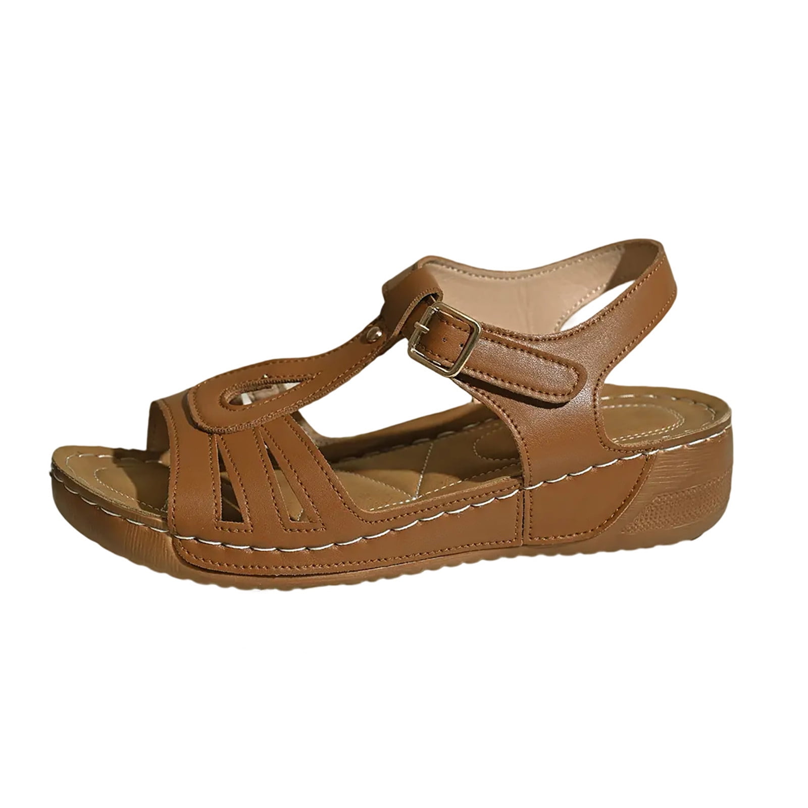 Xfvqtps Womens Velcro Sandals Wedge Open Toe Side Cutout Soft Sole Non ...