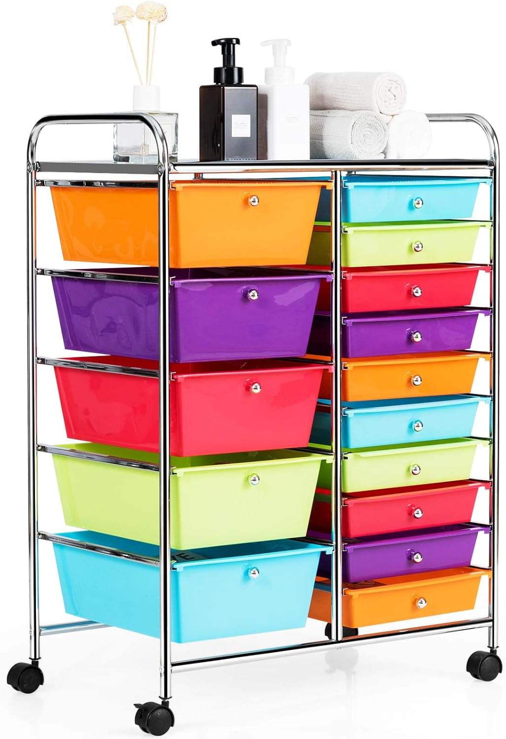 XgoodX 15-Drawer Rolling Cart, Storage Carts with Removable Drawers ...