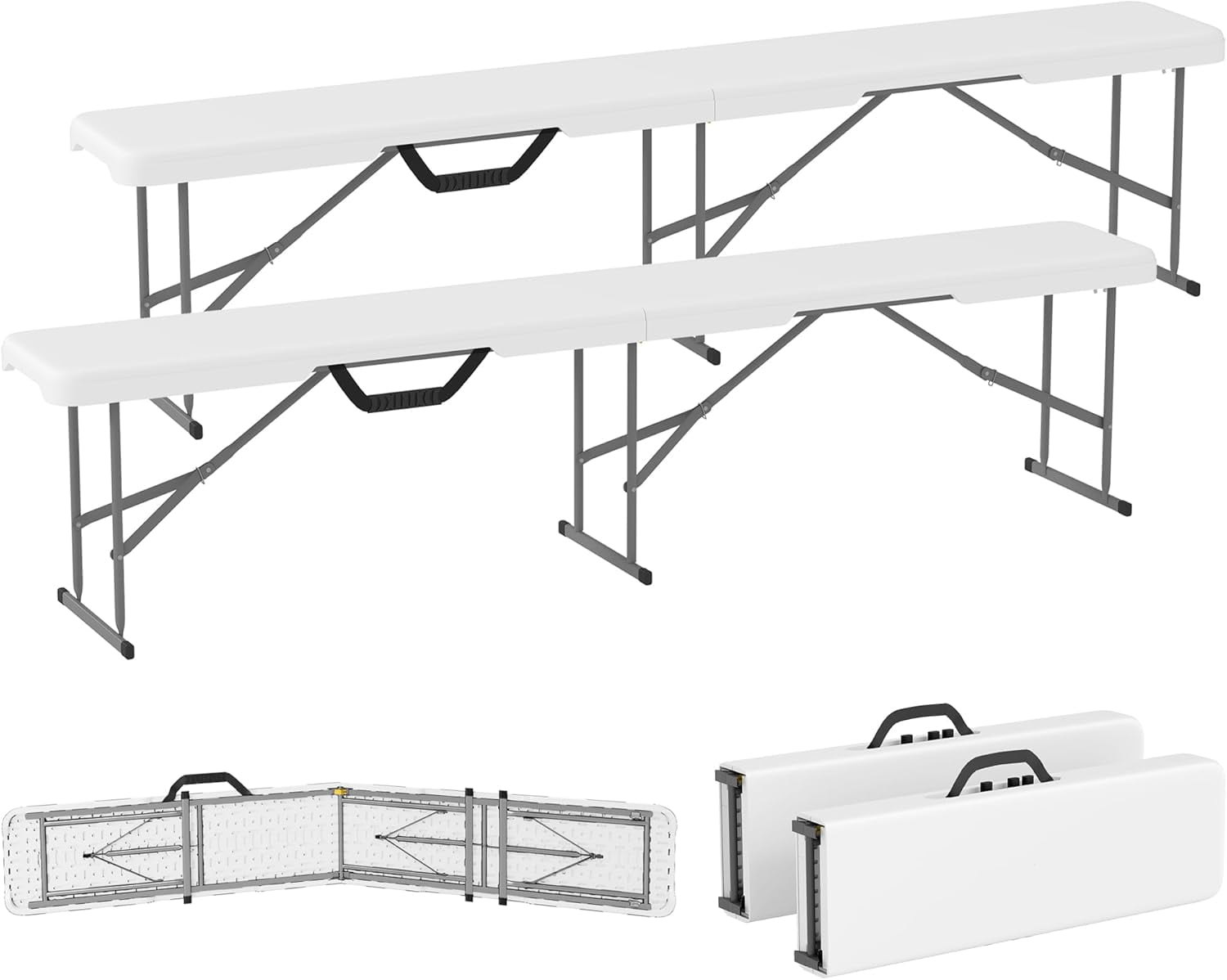 XgoodX 2-Pack 6FT Plastic Folding Benches, Portable Foldable Picnic ...