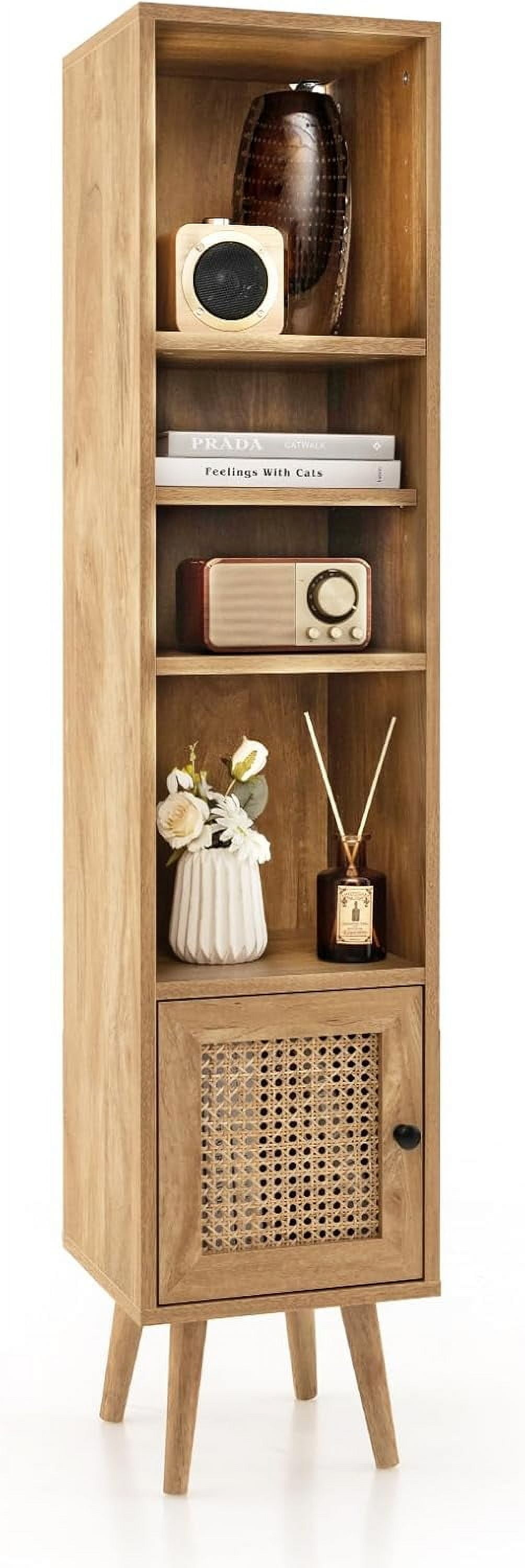 XgoodX 54" Tall 4-Tier Bookcase with Door, Freestanding Slim Narrow ...