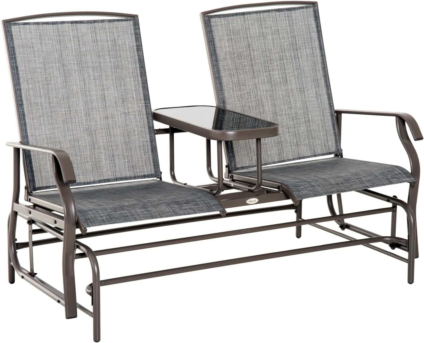 XgoodX Outdoor Glider Bench with Center Table, 2-Person Patio Loveseat ...