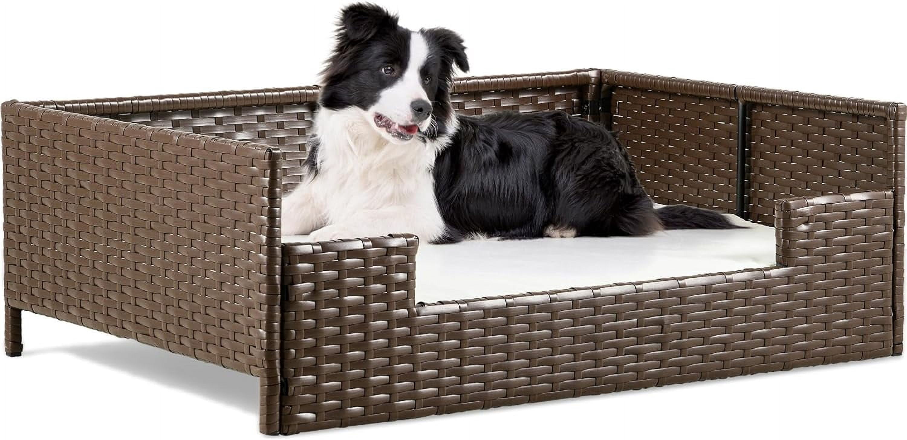 XgoodX Rattan Dog Sofa Bed with Cushion,Wicker Pet Bed Sofa Couch ...