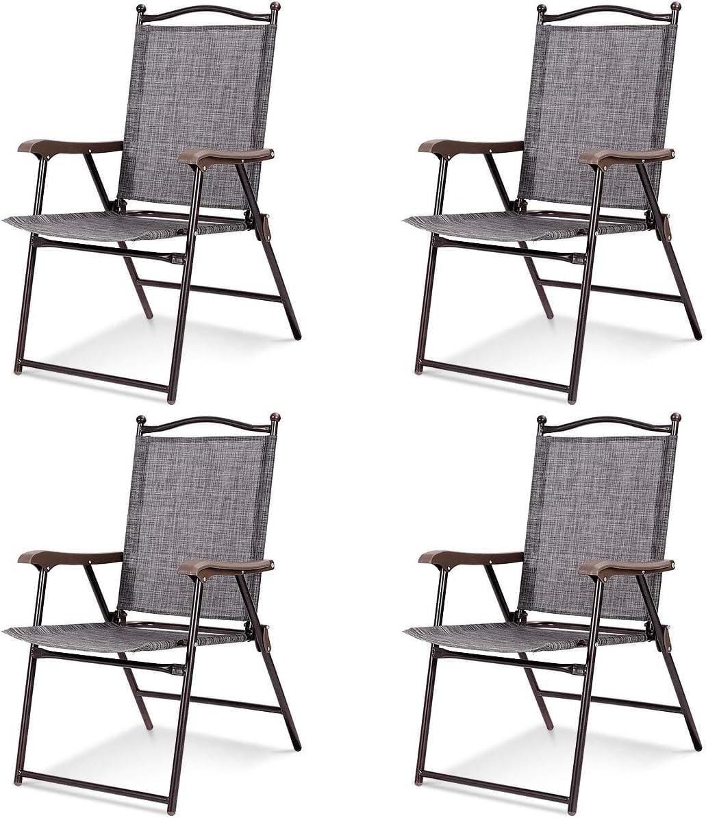 XgoodX Set of 4 Patio Folding Dining Chairs, Outdoor Sling Lawn Chairs ...