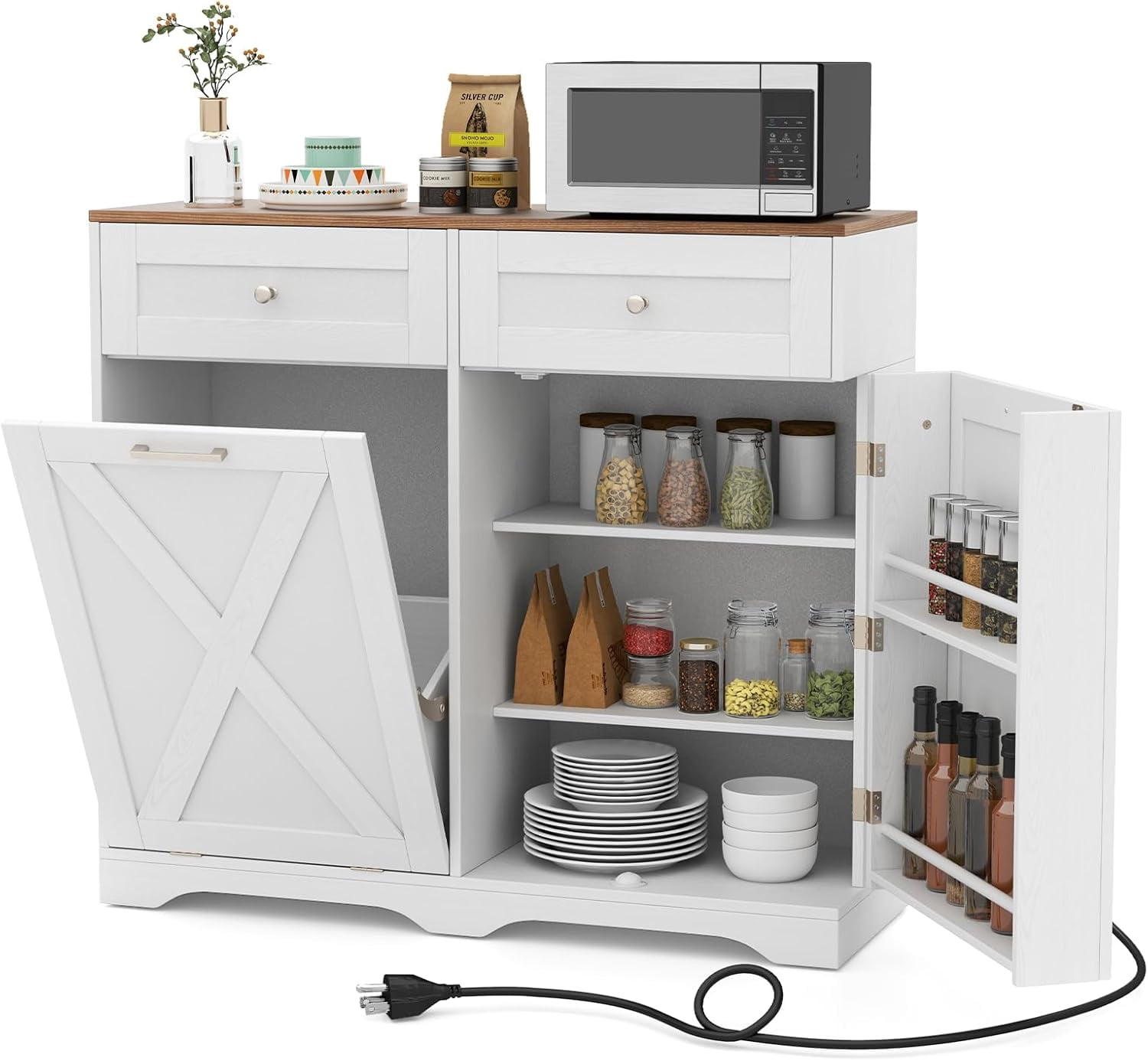 XgoodX Tilt Out Trash Can Cabinet, Kitchen Island with 2 Drawers ...