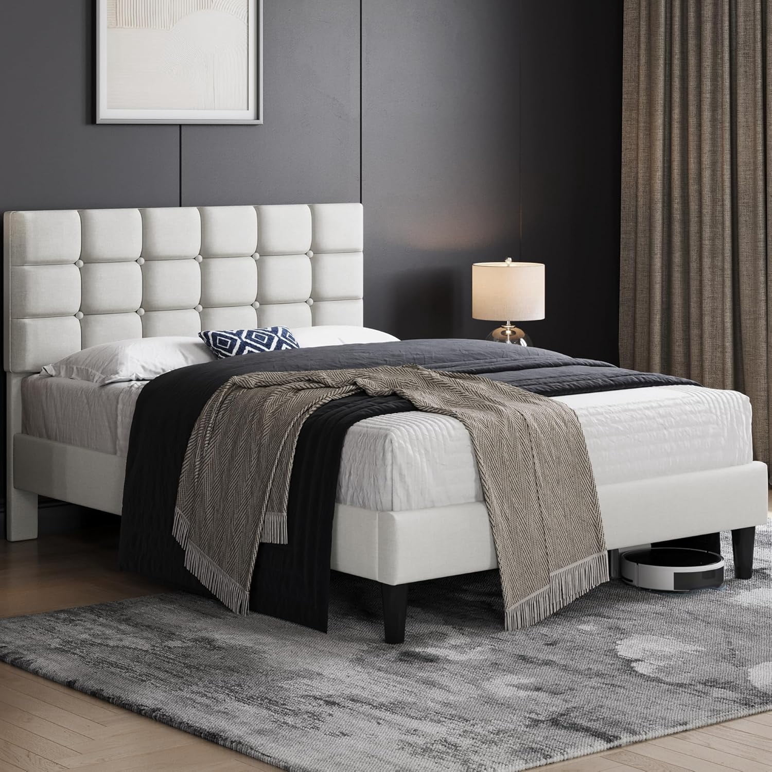 XgoodX Upholstered Bed Frame, Modern Full Bed Platform with Square ...