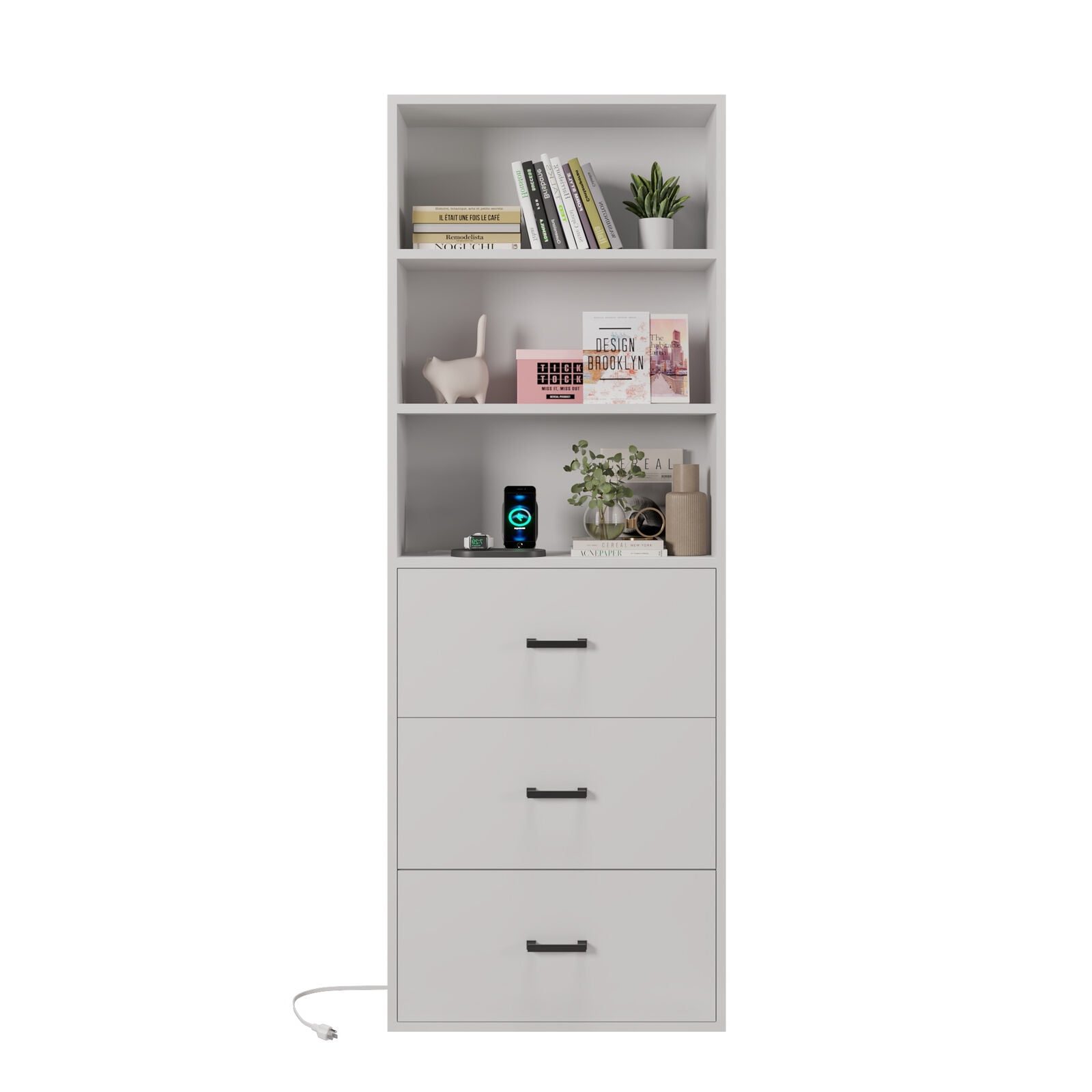XgoodX Wood Display Bookcase with USB Power Outlet & Storage Cabinet ...
