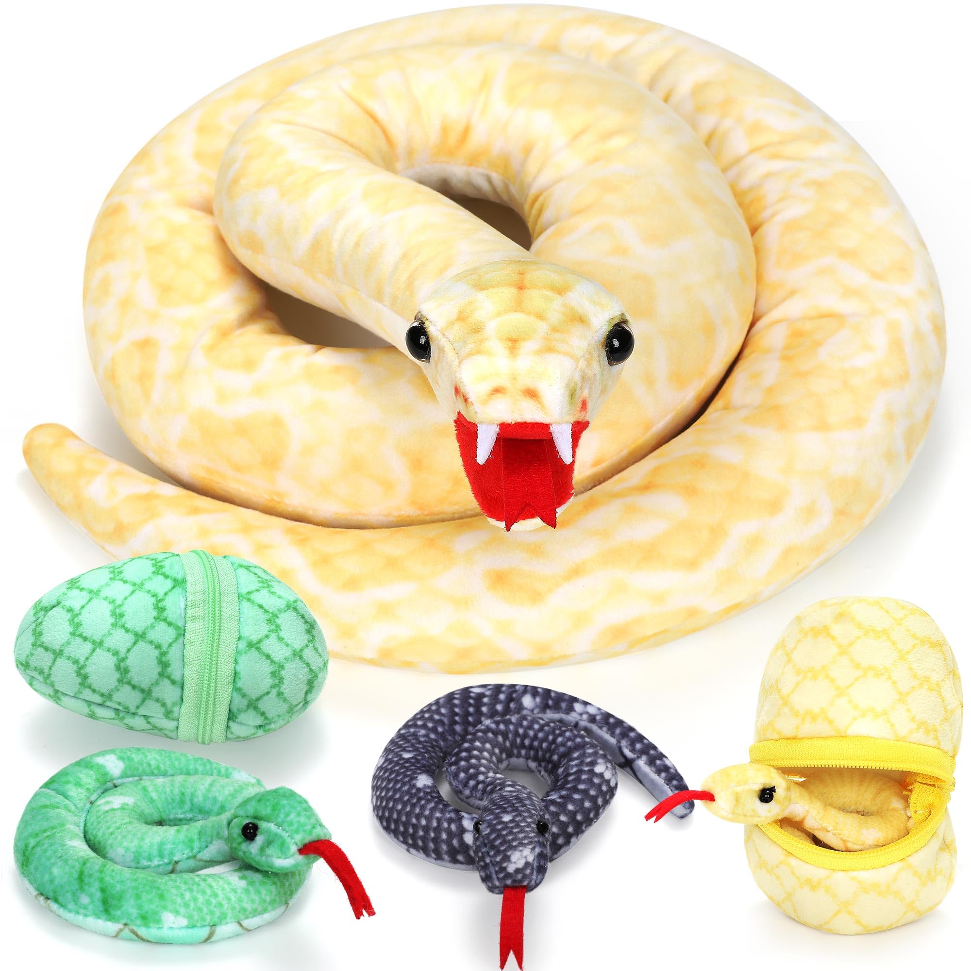 Xhamuon 53 Inch Giant Snake Plush Mommy with 3 Babies - Mommy Snake ...