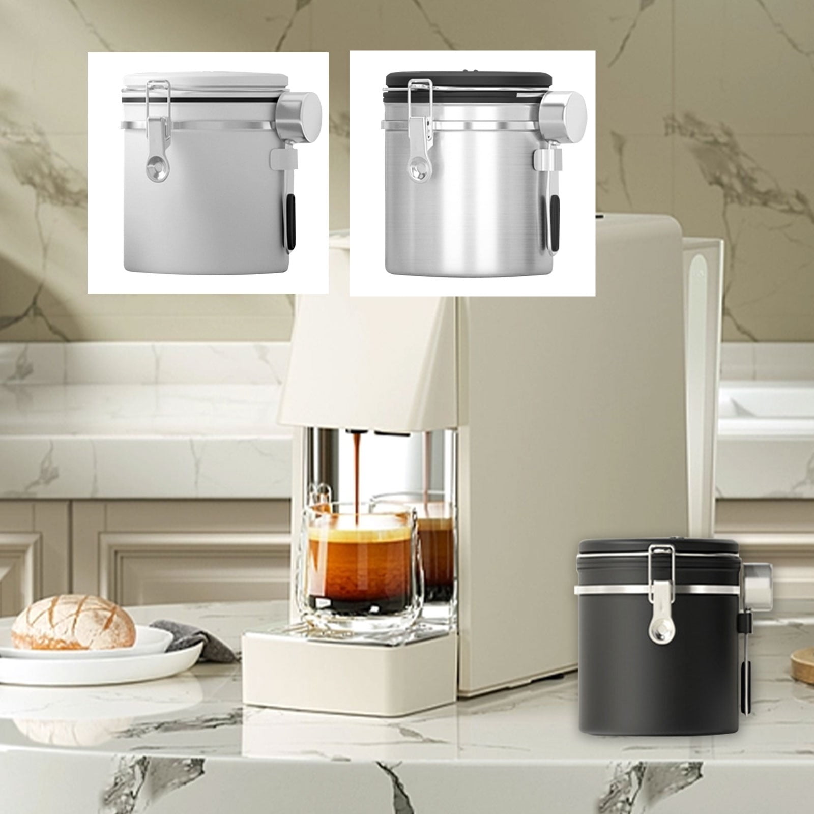 Xhegex 1.5L Airtight Stainless Steel Coffee Canister - 304 Grade with ...