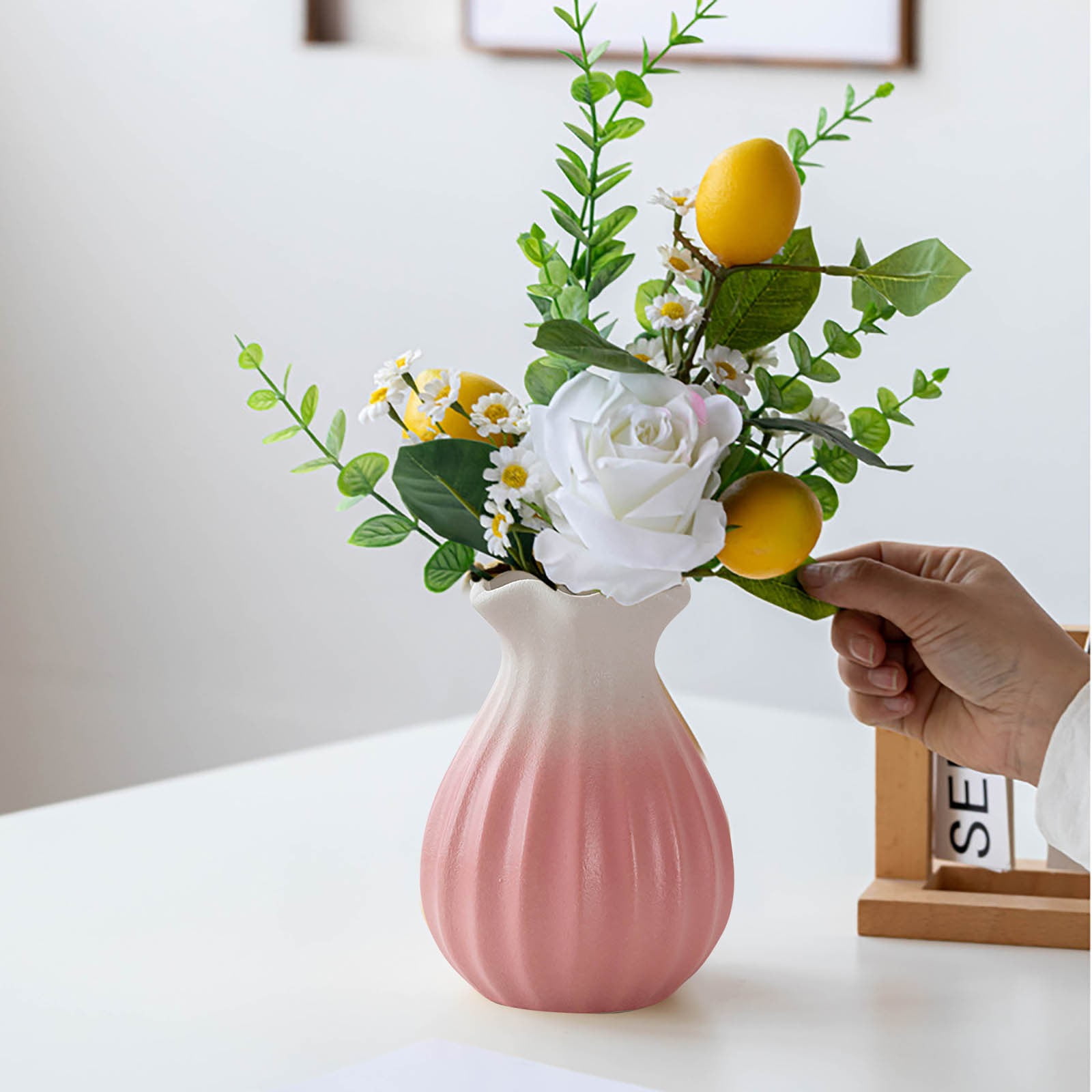 Xhegex 1 Pack Plastics Flower Vase, Unbreakable Ceramic Look Vase for ...