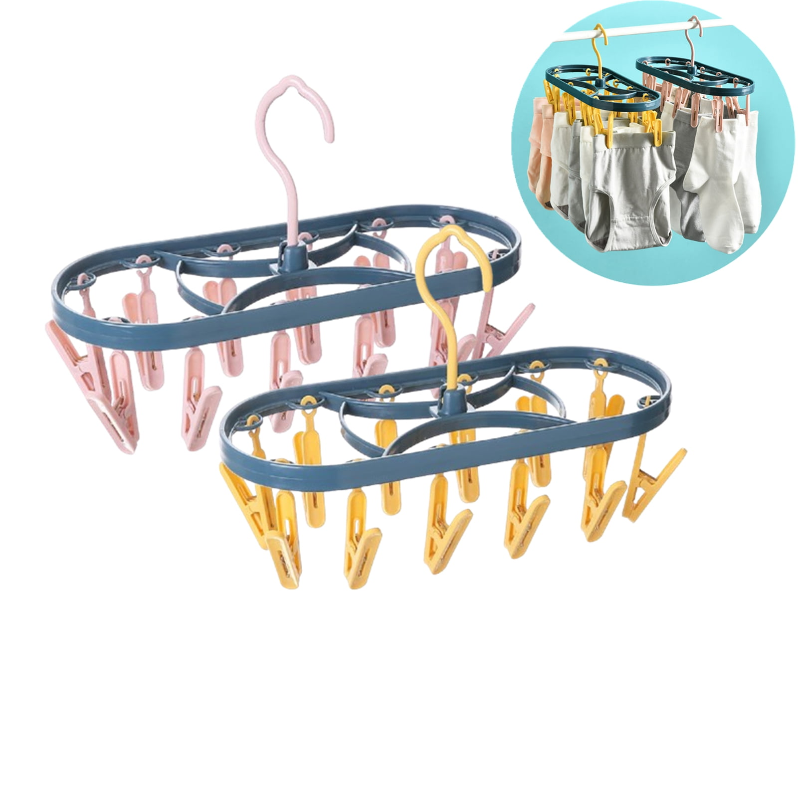 Xhegex 2 Pack Clothes Drying Hanger with 12 Clips, Small Portable ...
