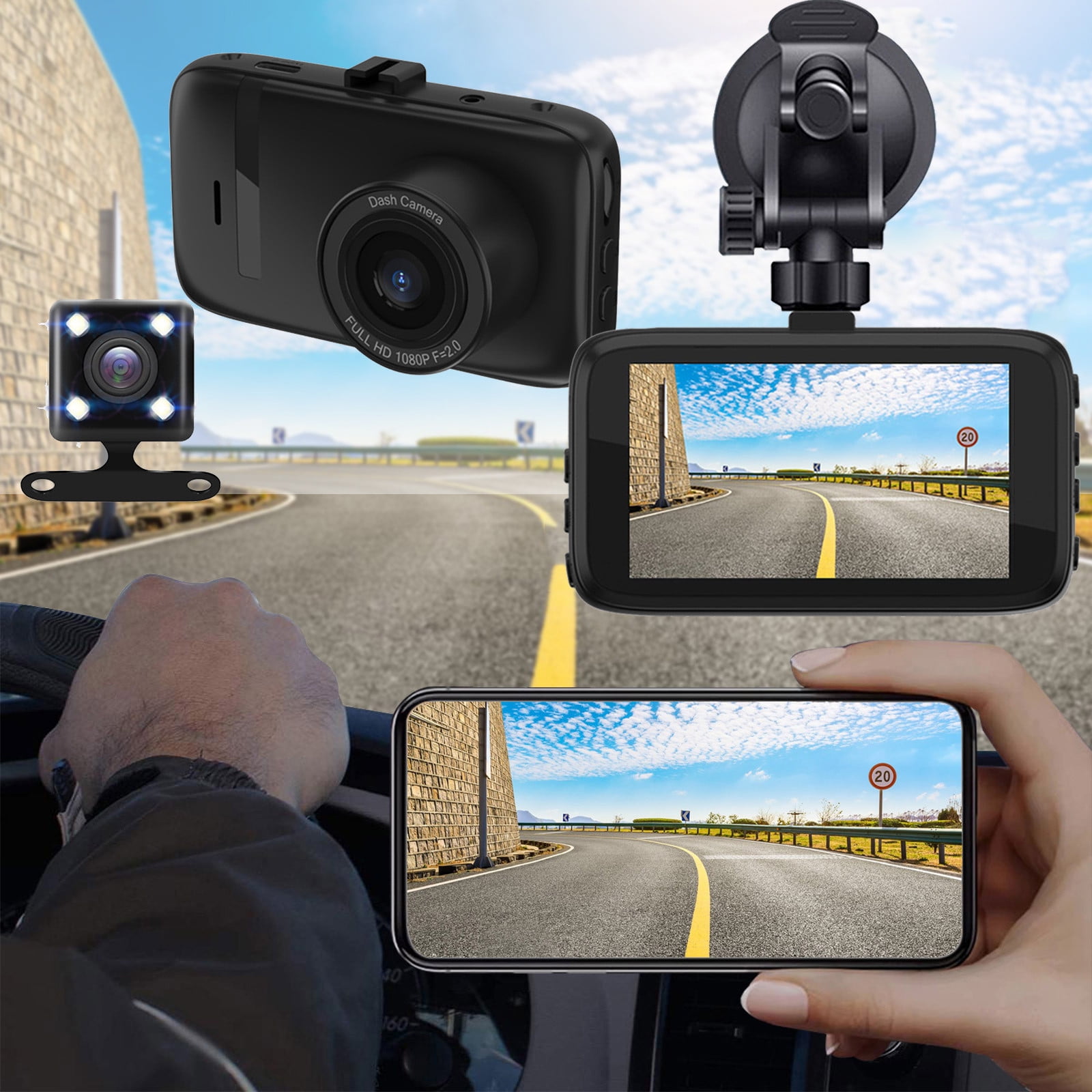 Xhegex 3-inch Dash Cam With WiFi 1296P FHD Car Driving Recorder Front ...