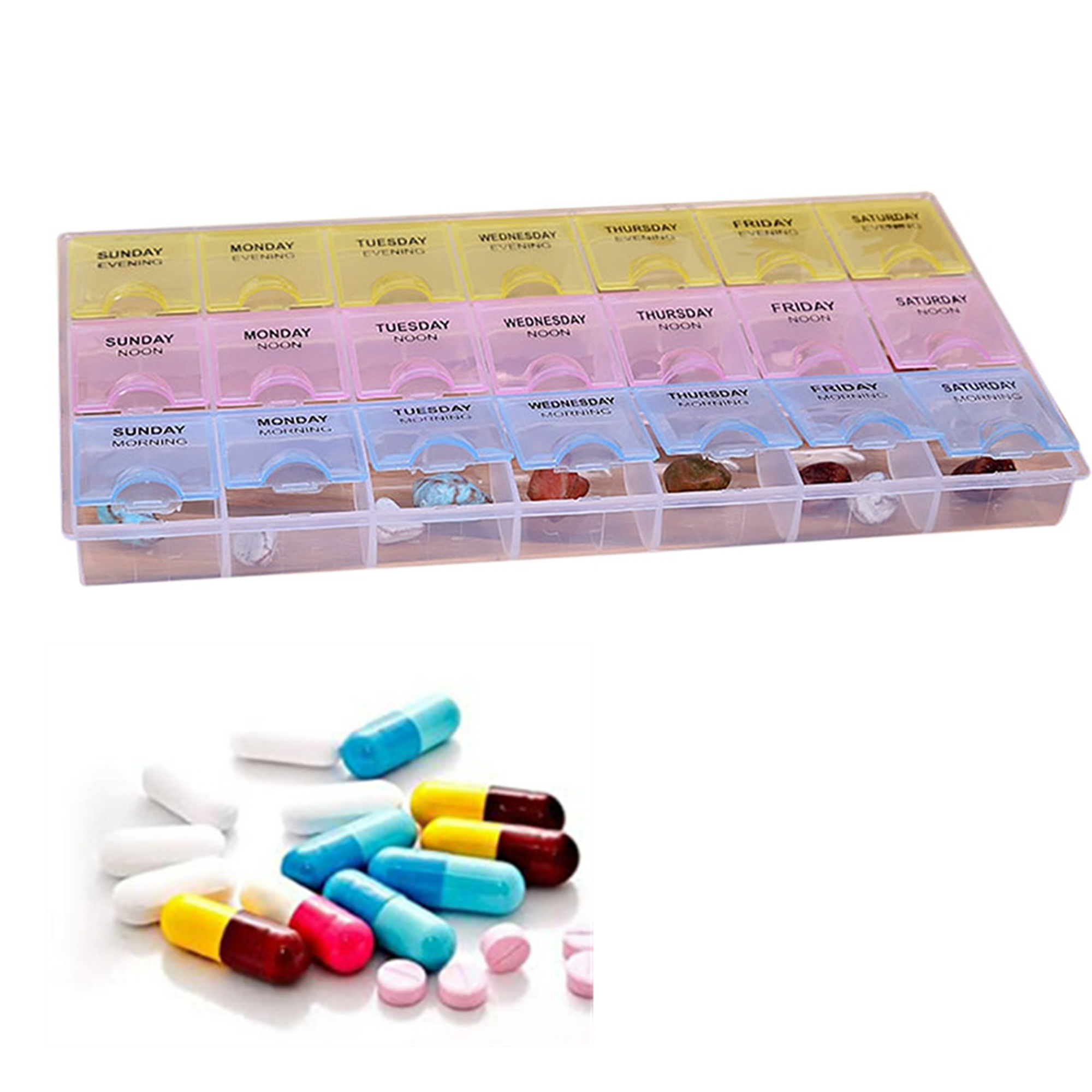Xhegex 7 Day Weekly Pill Organizer with 3 Times a Day Compartment, AM ...