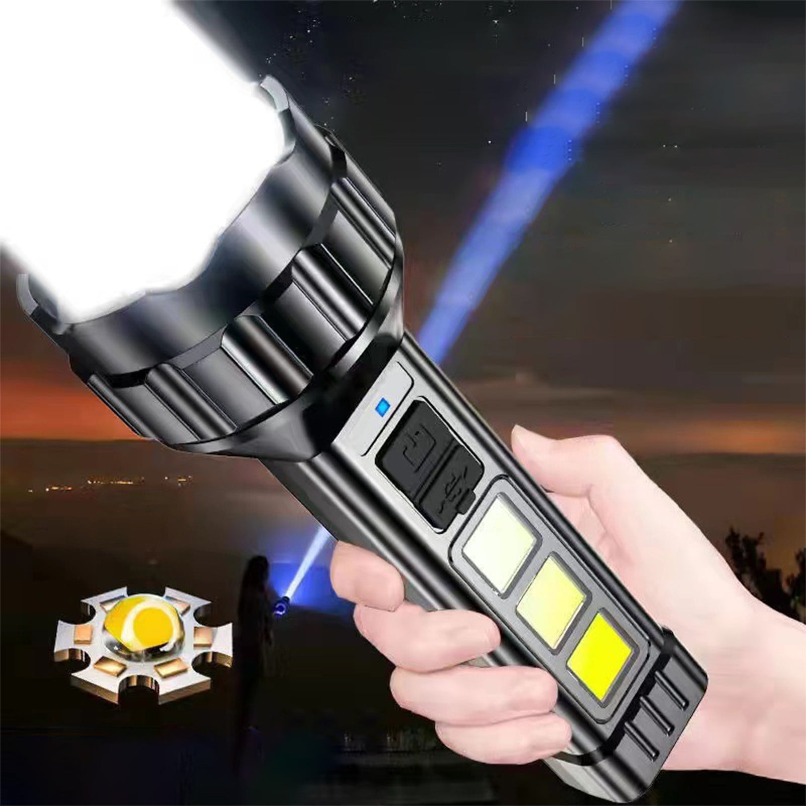 Xhegex COB Strong Light Flashlight Portable USB C Rechargeable Bright ...