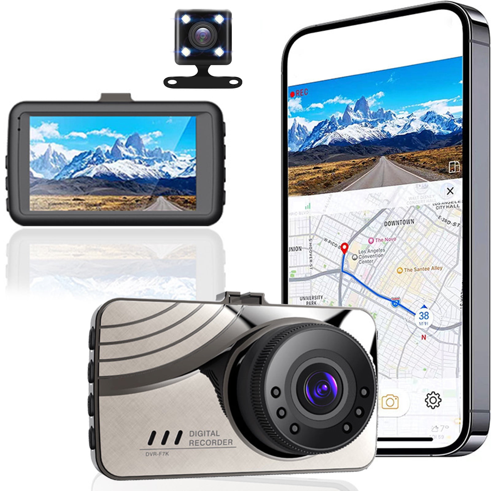 Xhegex Dash Cam With WiFi 3-inch 1296P FHD Car Driving Recorder Front ...