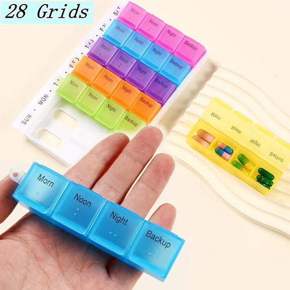 Xhegex Pill Organizer 4 Times a Day, Weekly Pill Case Medicine ...